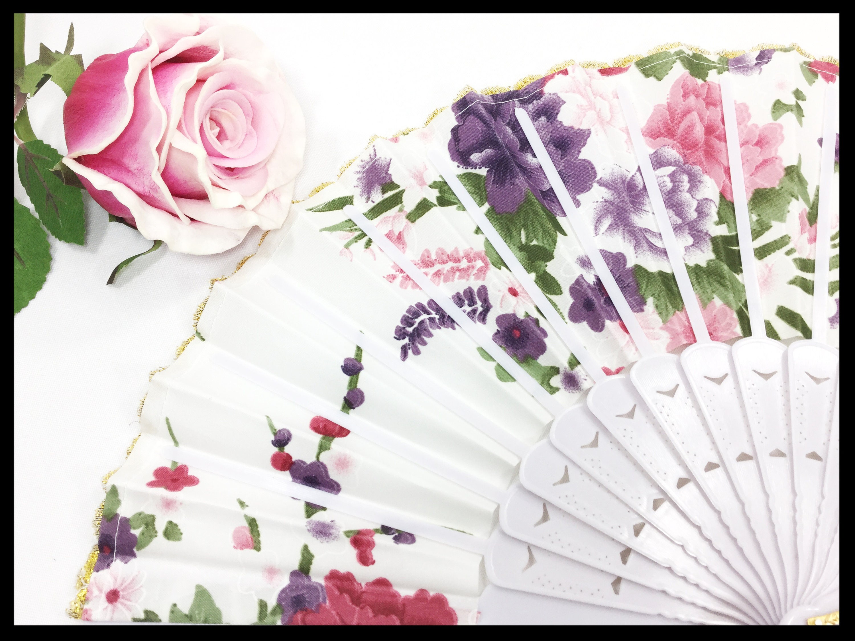 White Floral Lace Floral Folding Fan For Weddings, Dress up, Bridal ...