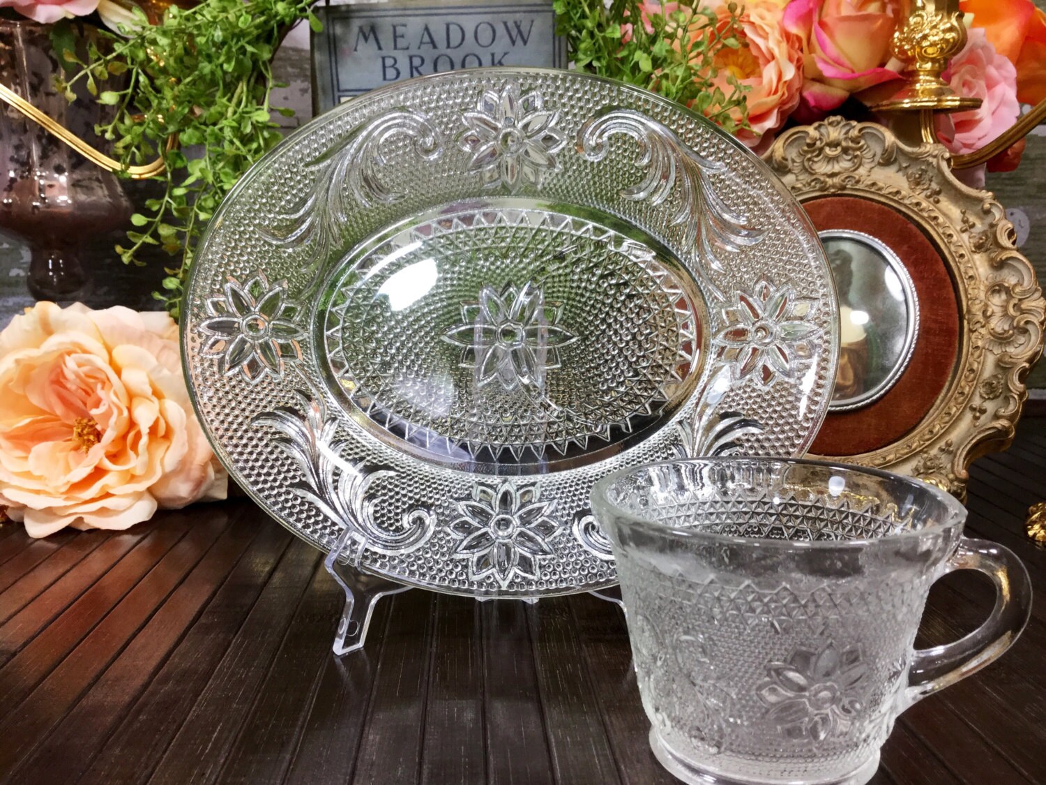 Set of 4 Oval Tiara Chantilly Clear Indiana Glass Company Tiara Design ...