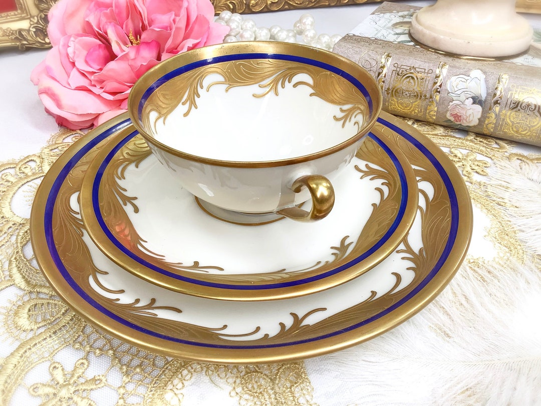 Vintage Eschenbach Bavaria Tea Set, Cobalt Blue & Gold German Trio ...