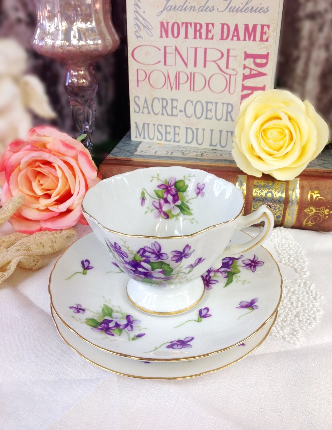 Elegant Hand Painted Vintage Rossetti Spring Violetes Trio Tea Set Cup ...