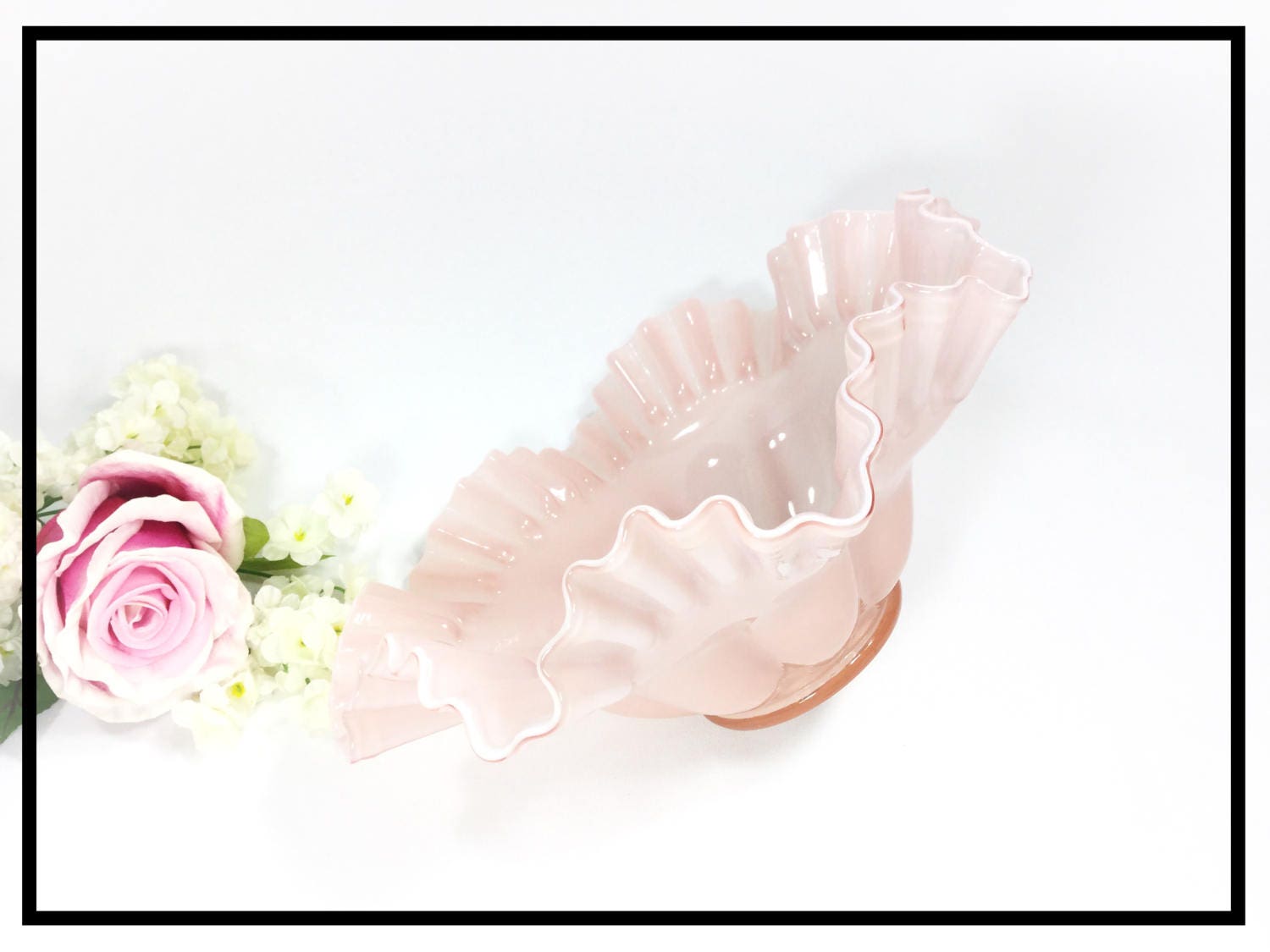 Large Fenton Pink Glass Melon Ruffle Bowl, Light Pink Melon Pattern ...