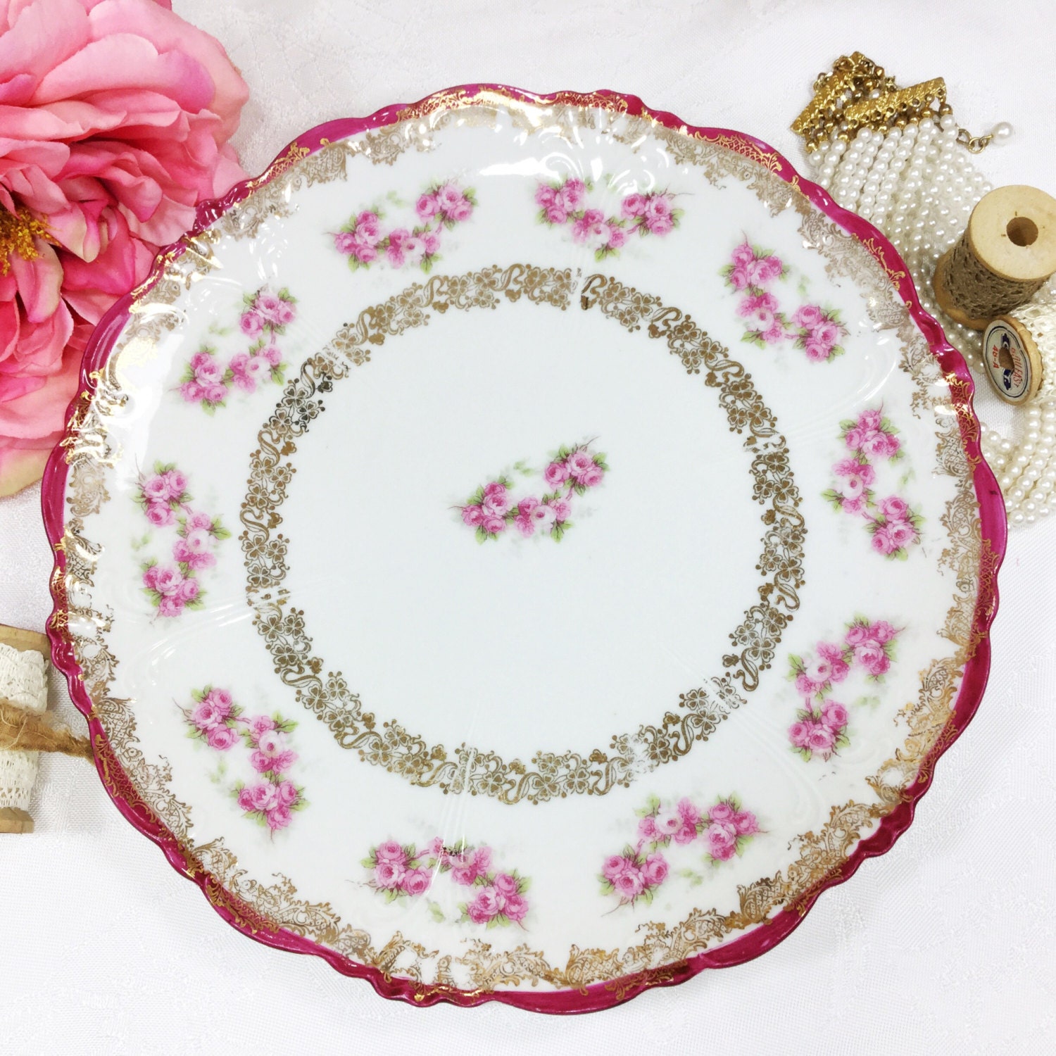 Austrian Wallendar Pink Rose Porcelain Plate, Display Plate, Wall Decor ...