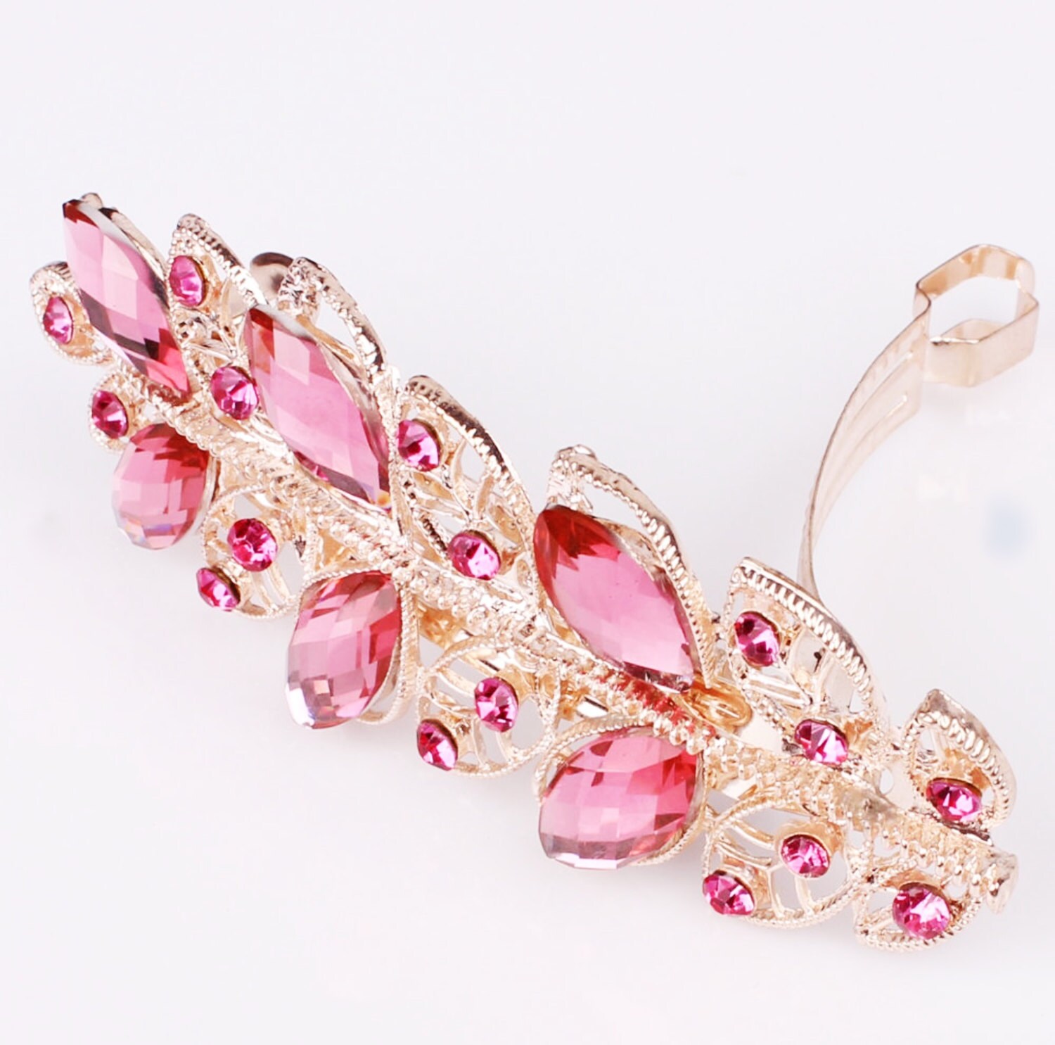 Pink Austrian Crystal Hair Clip, Rose Gold Colored Hair Clip, Pink ...