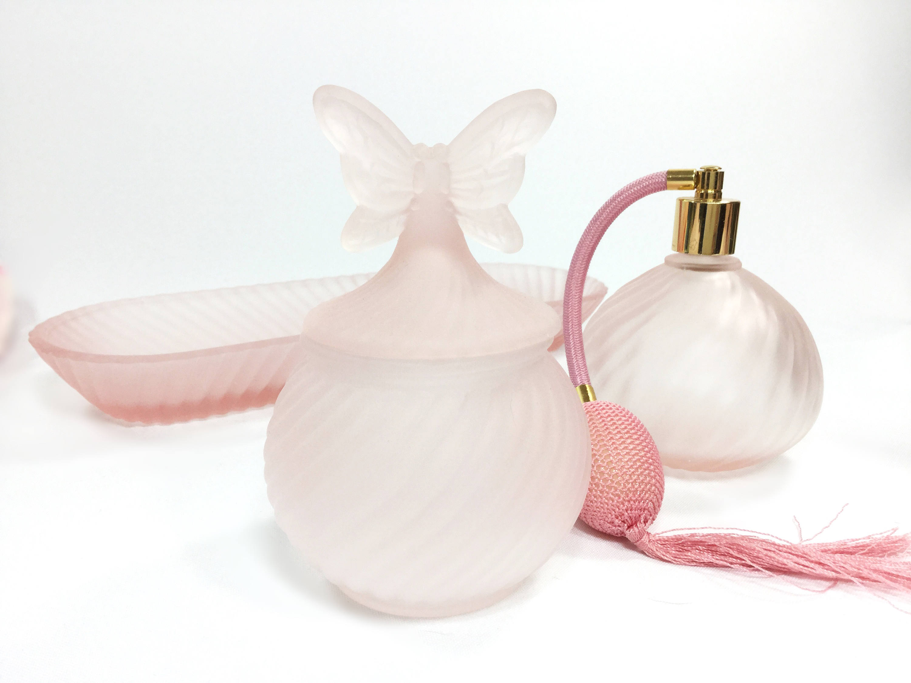 Pink Frosted Vanity Set, Frosted Pink Perfume Vanity Set, Pink Vanity ...