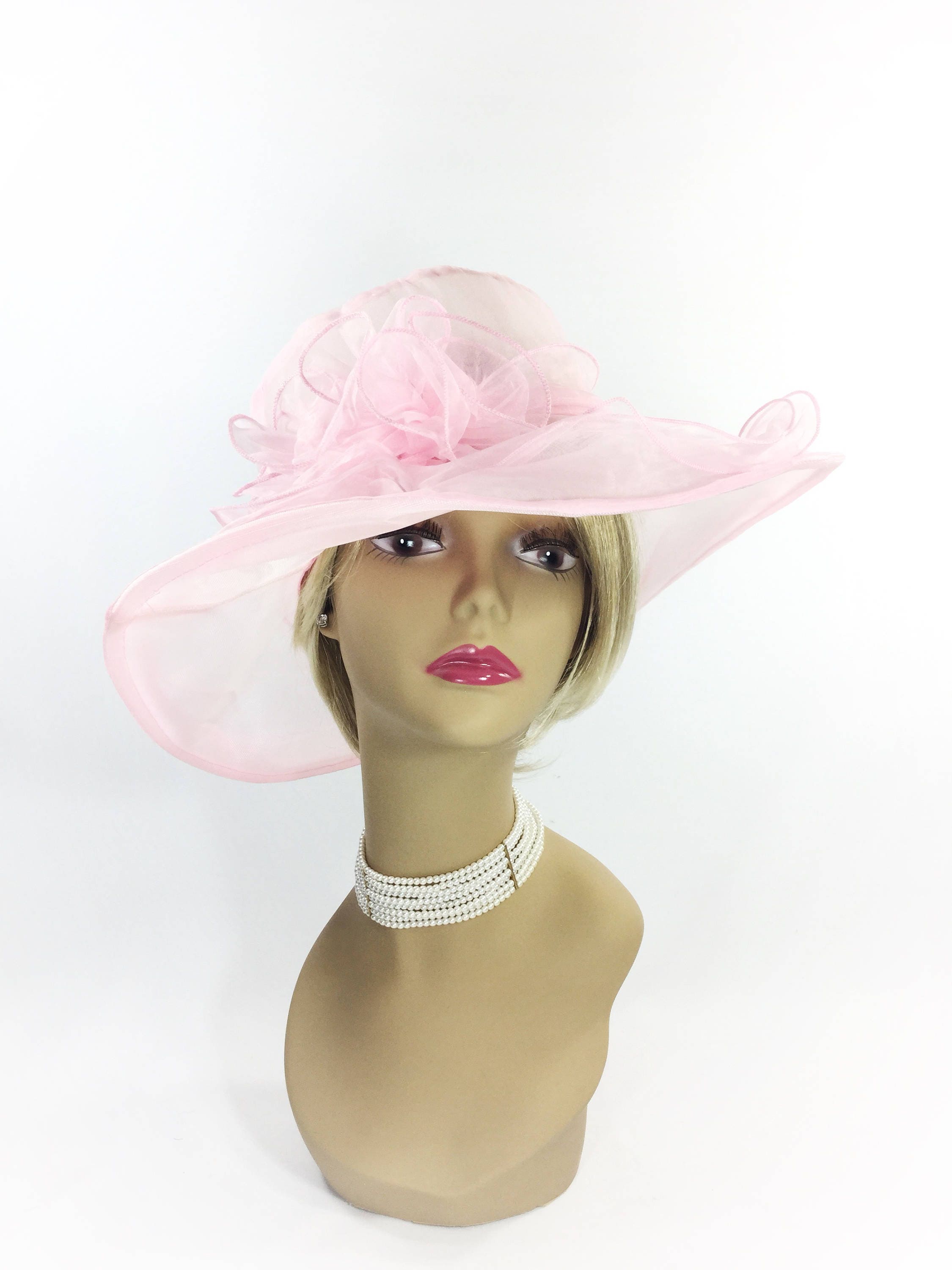Ladies Sheer Pink Tea Party Hat, Summer Hat, Dress Up Hat, Headpiece ...