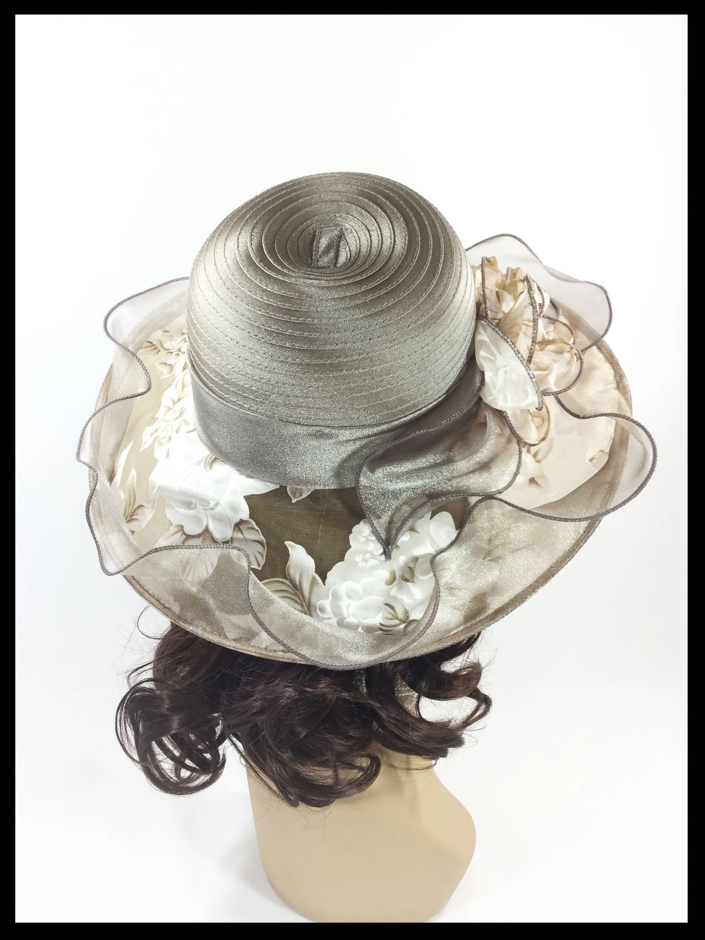 Chic Grey Ladies Tea Party Hat, Ladies Summer Hat, Dress Up Hat For ...