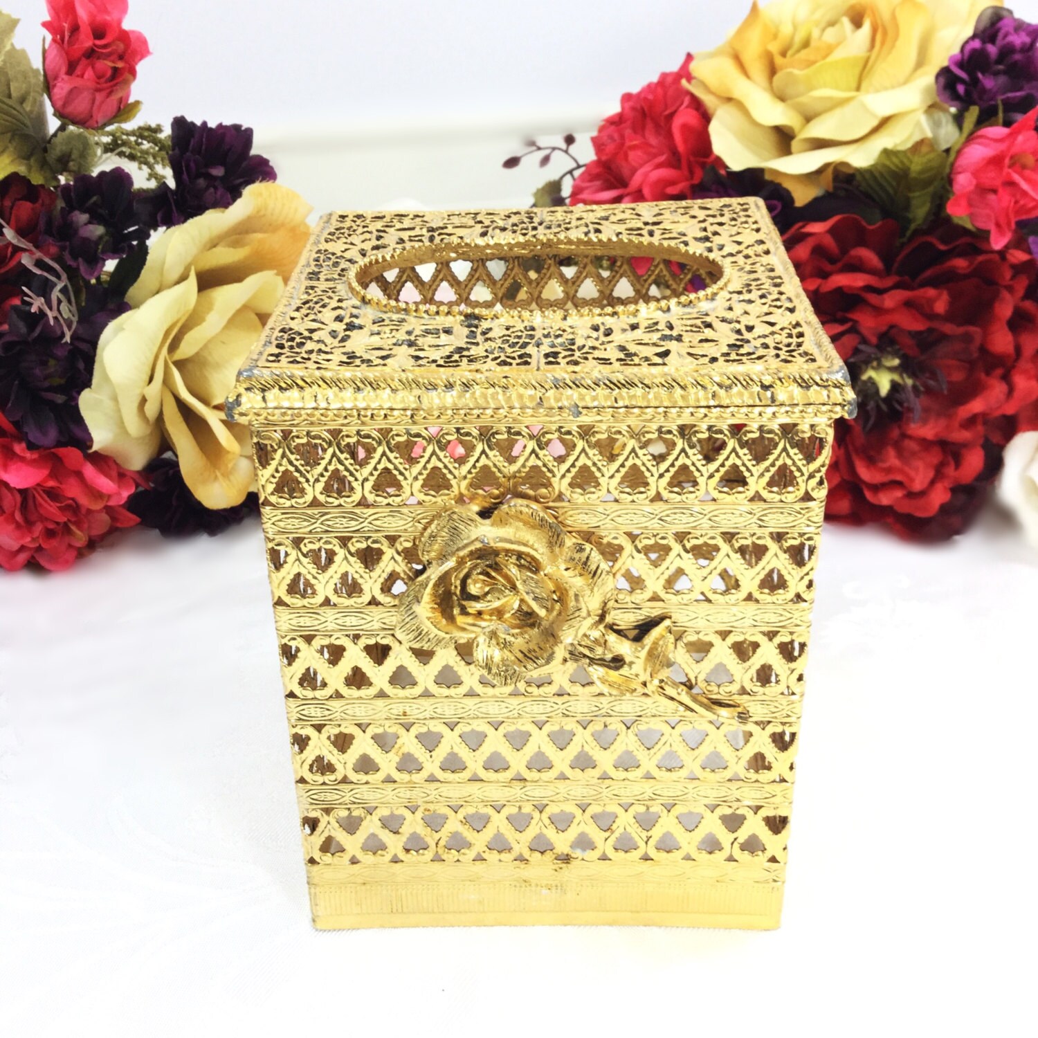 Matson Inspired Ormolu Gold Square Tissue Holder, Gold Filigree Table ...