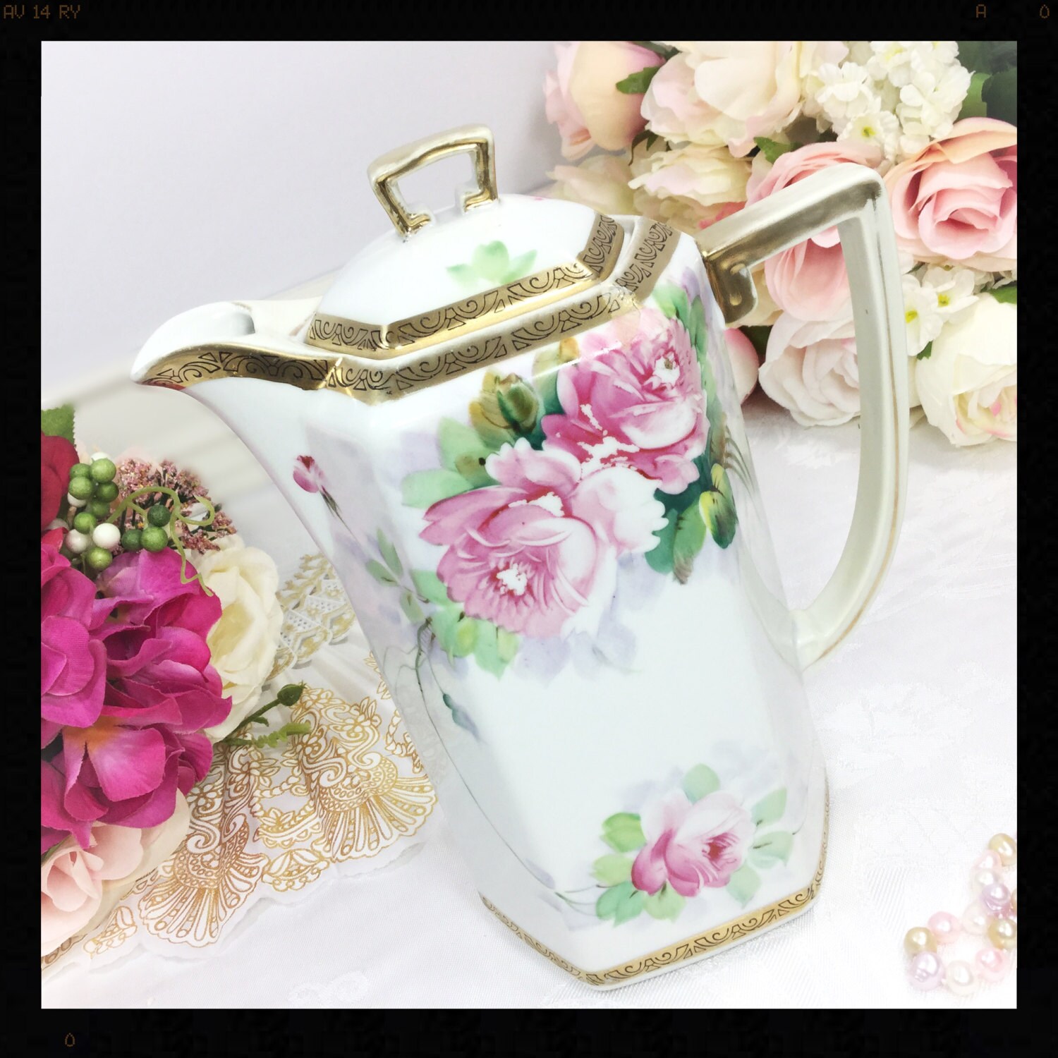 Lefton Full Sized Floral Porcelain Coffee Pot, Lefton Chocolate Pot ...