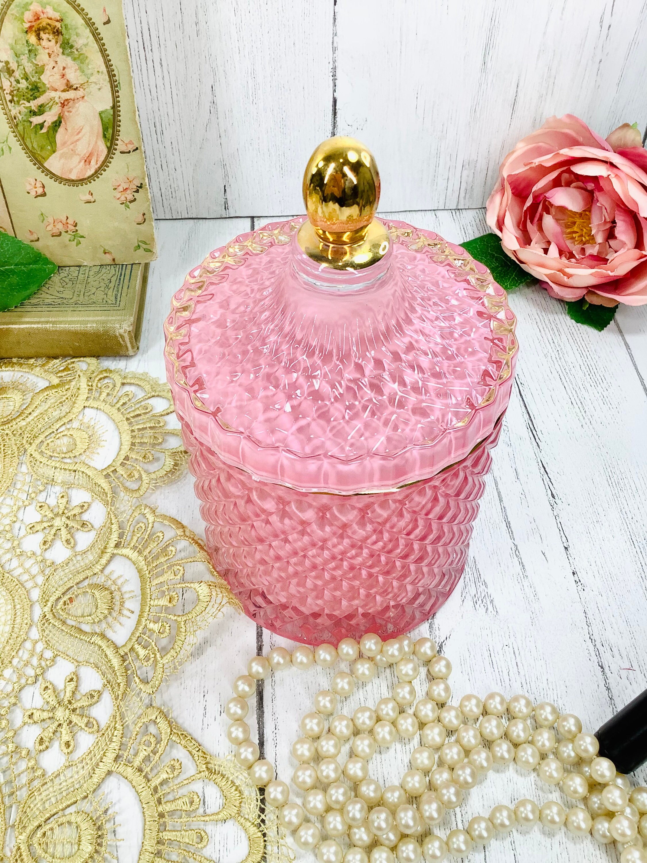 Beautiful Pink Diamond Covered Jar, Pink Apothecary Jar, Pink Trinket ...