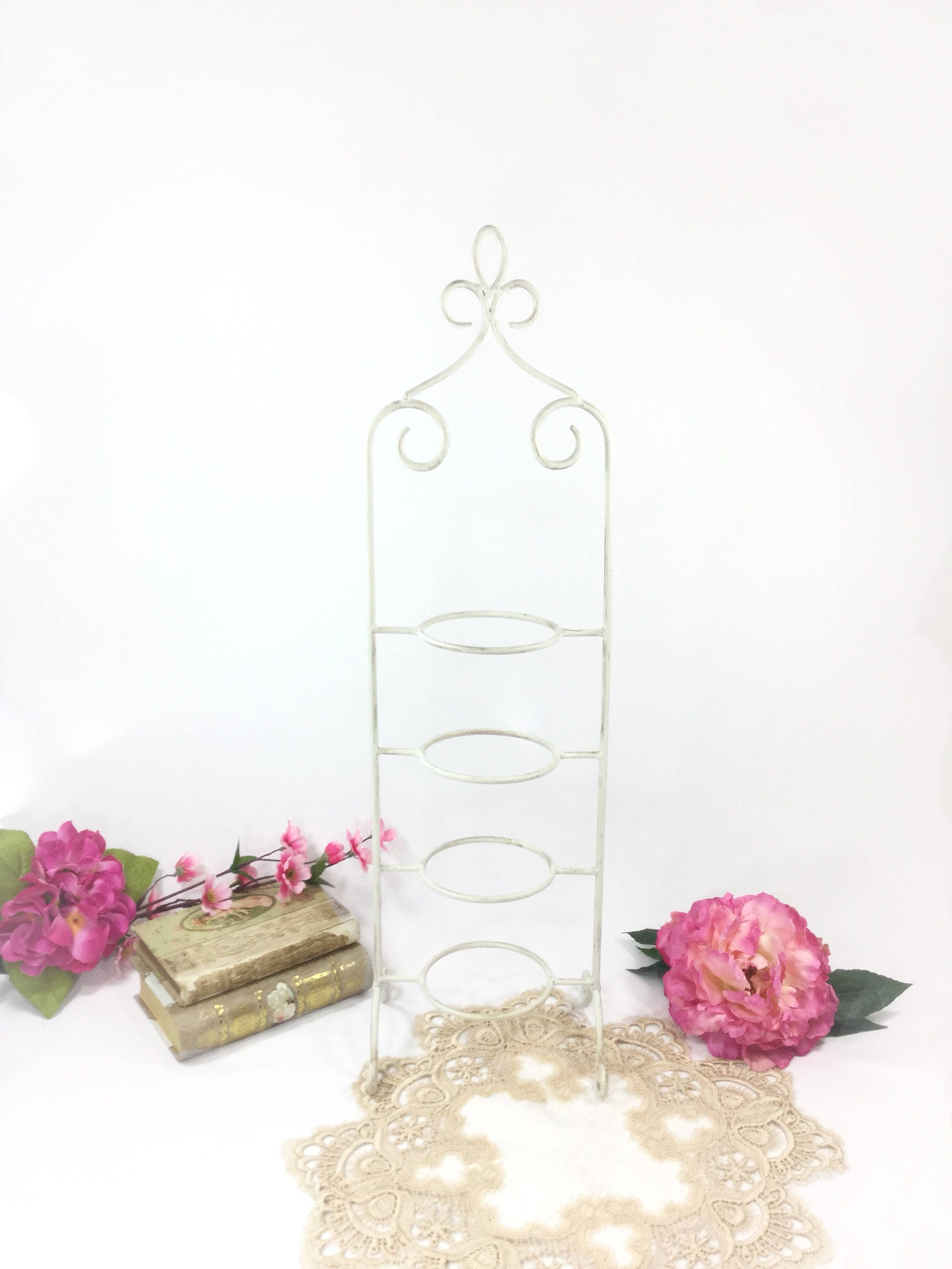 Antique White 4 Tier Metal Vintage Tea Cup and Saucer Display Stand ...