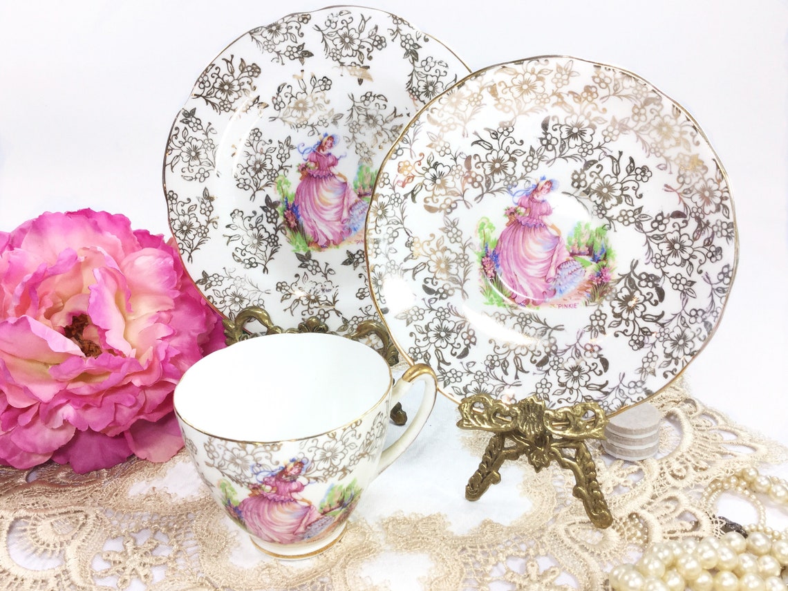 Pinkie English Tea Trio Pinkie Teacup Saucer Plate - Etsy