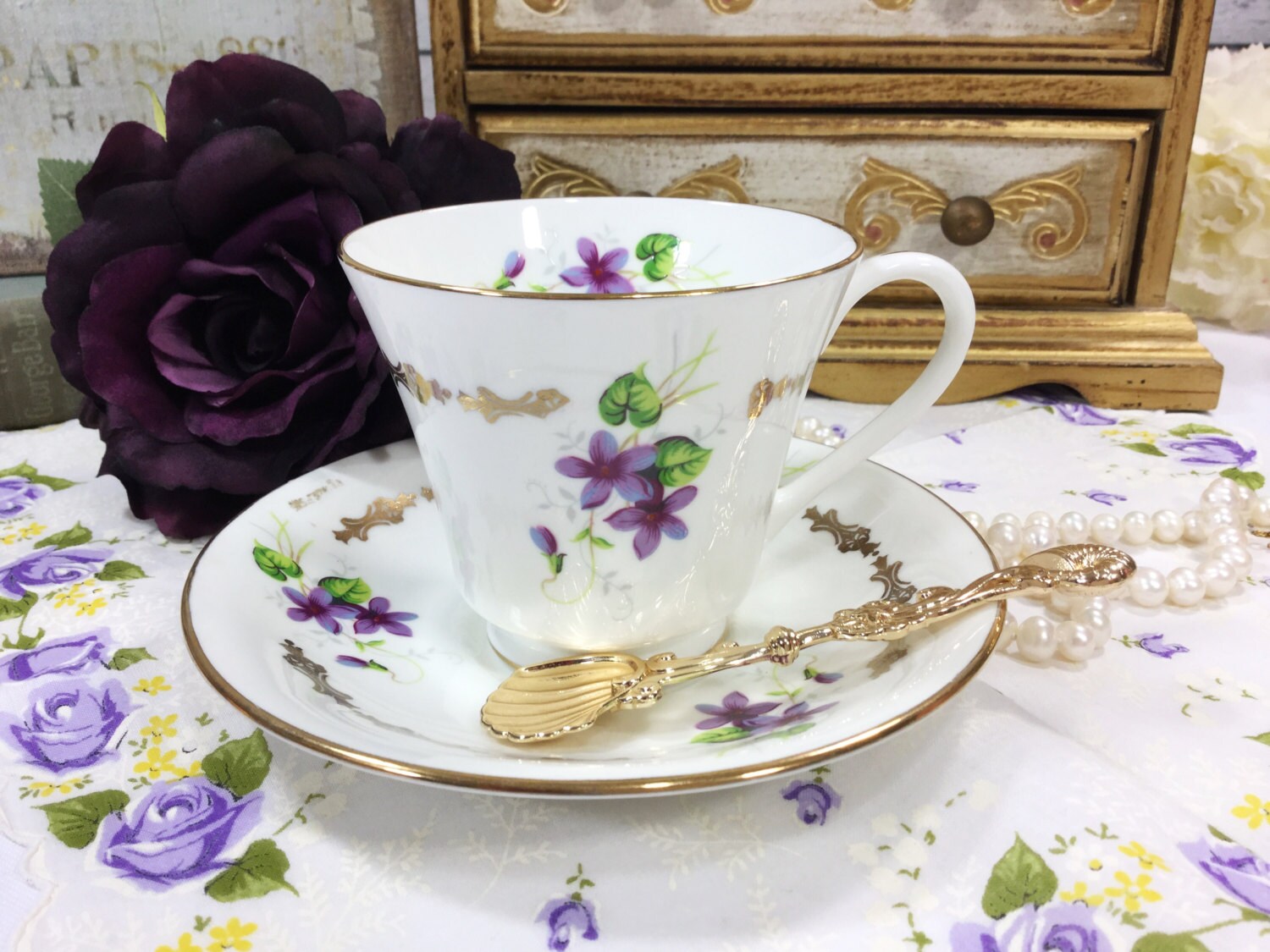 Aynsley Bone China Purple Lilac English Tea Cup & Saucer Tea Set, Tea ...