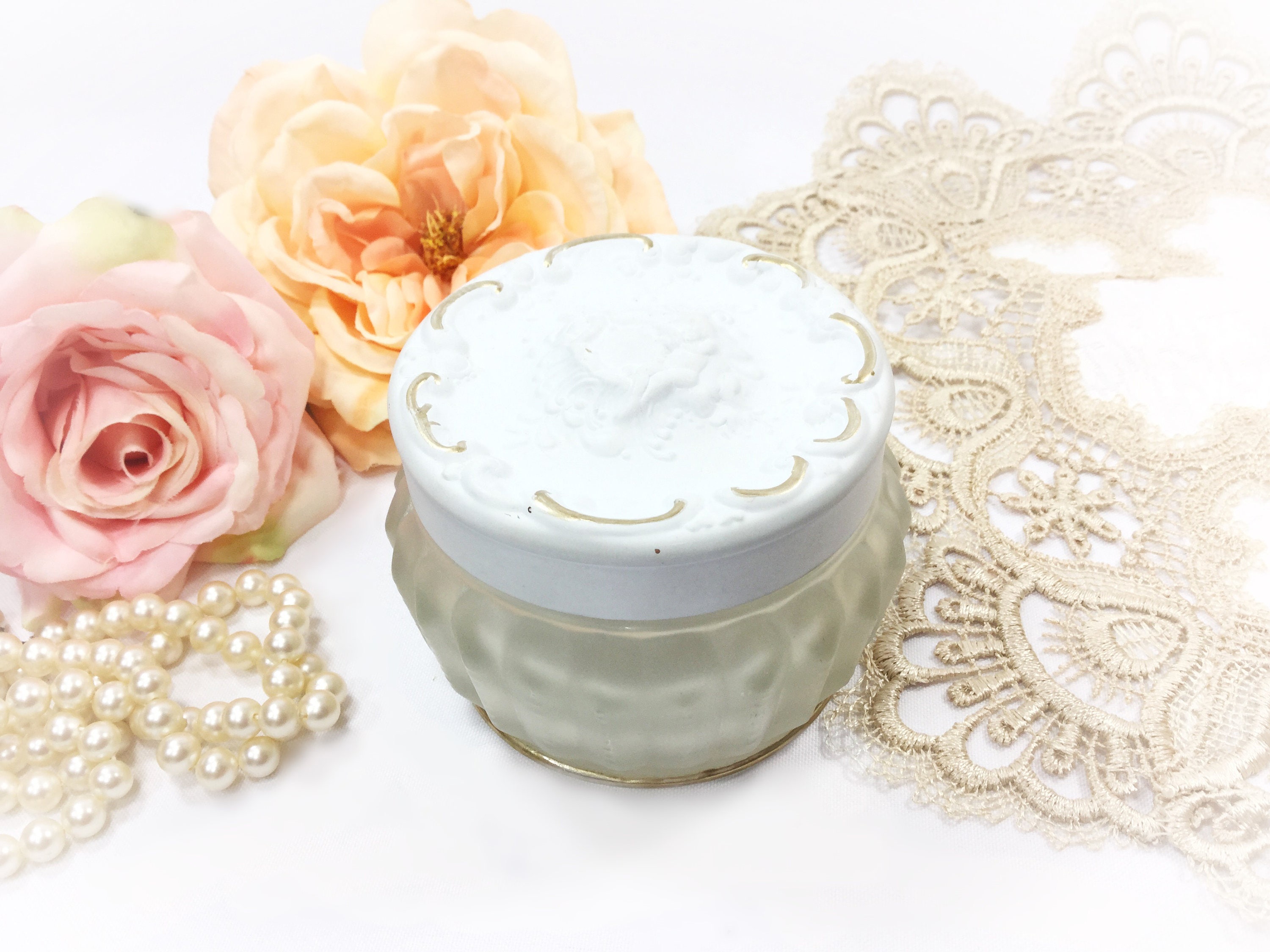 Vintage Ornate Estee Lauder Frosted Glass Powder Jar, Vanity Jar ...