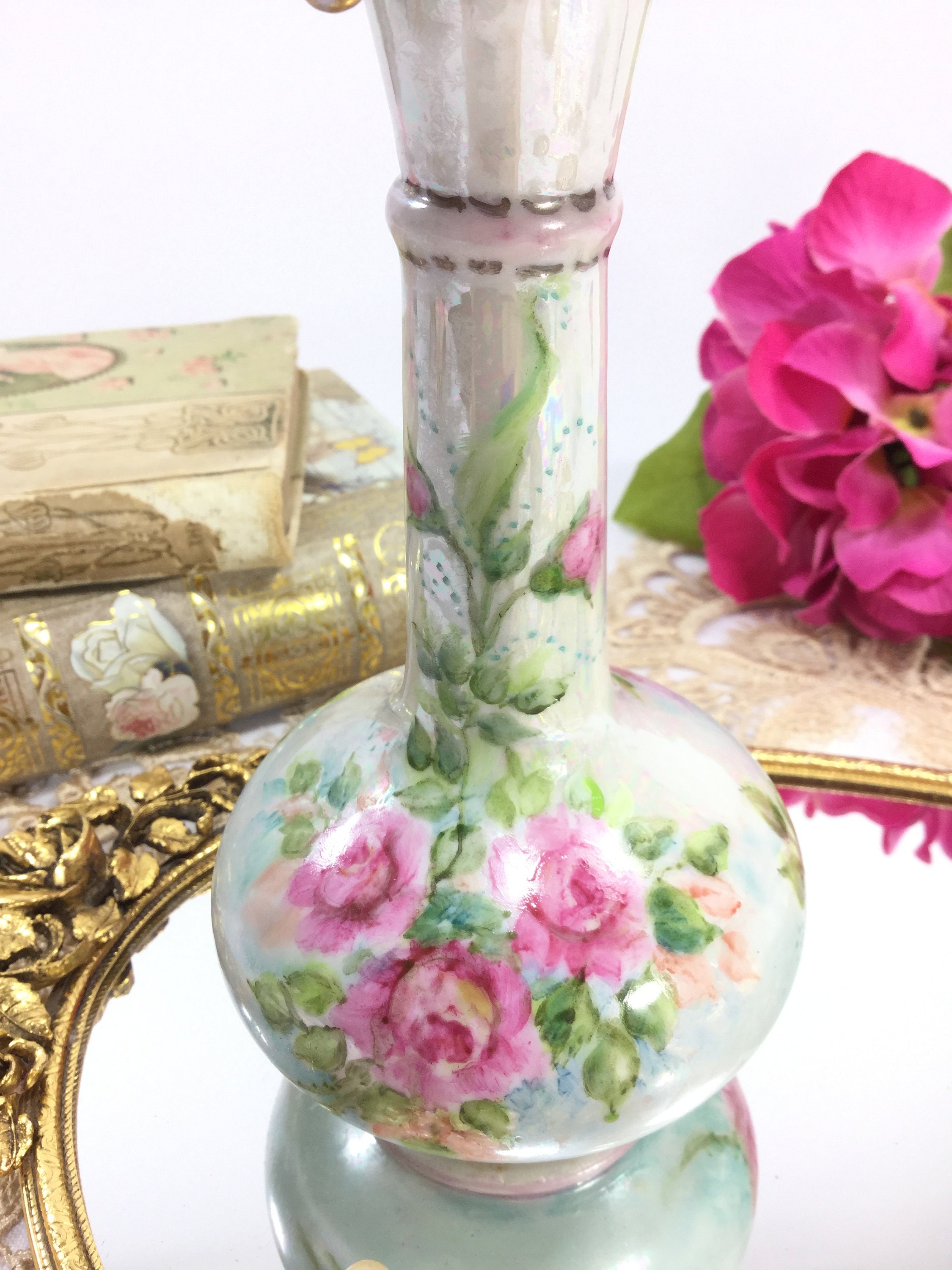 Signed Iridescent Rose Perfume Bottle, Pink Perfume Bottle for Vanity ...