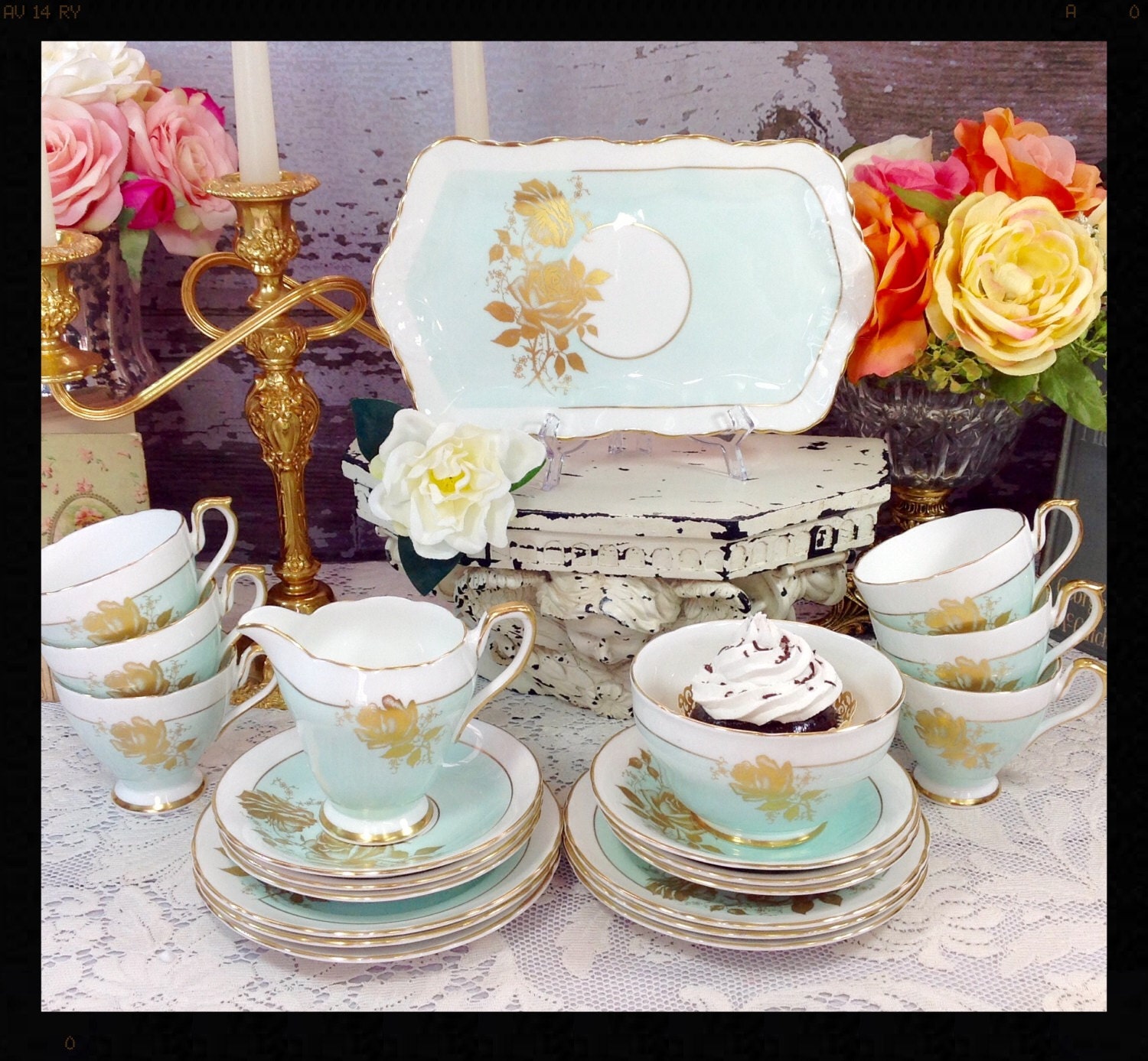 21 Piece Sutherland H&M China C1950 Pattern 3241 Bone China English Tea ...