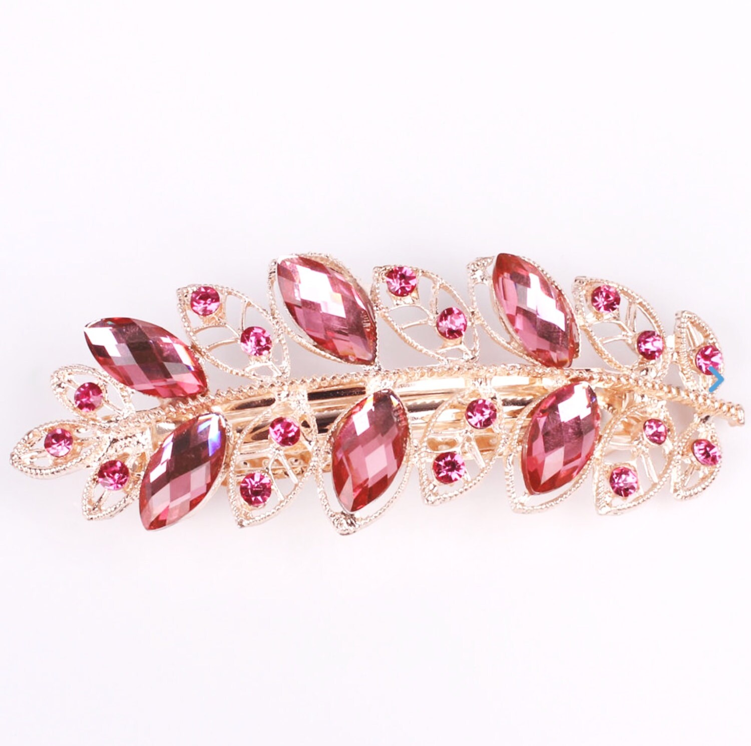Pink Austrian Crystal Hair Clip, Rose Gold Colored Hair Clip, Pink ...