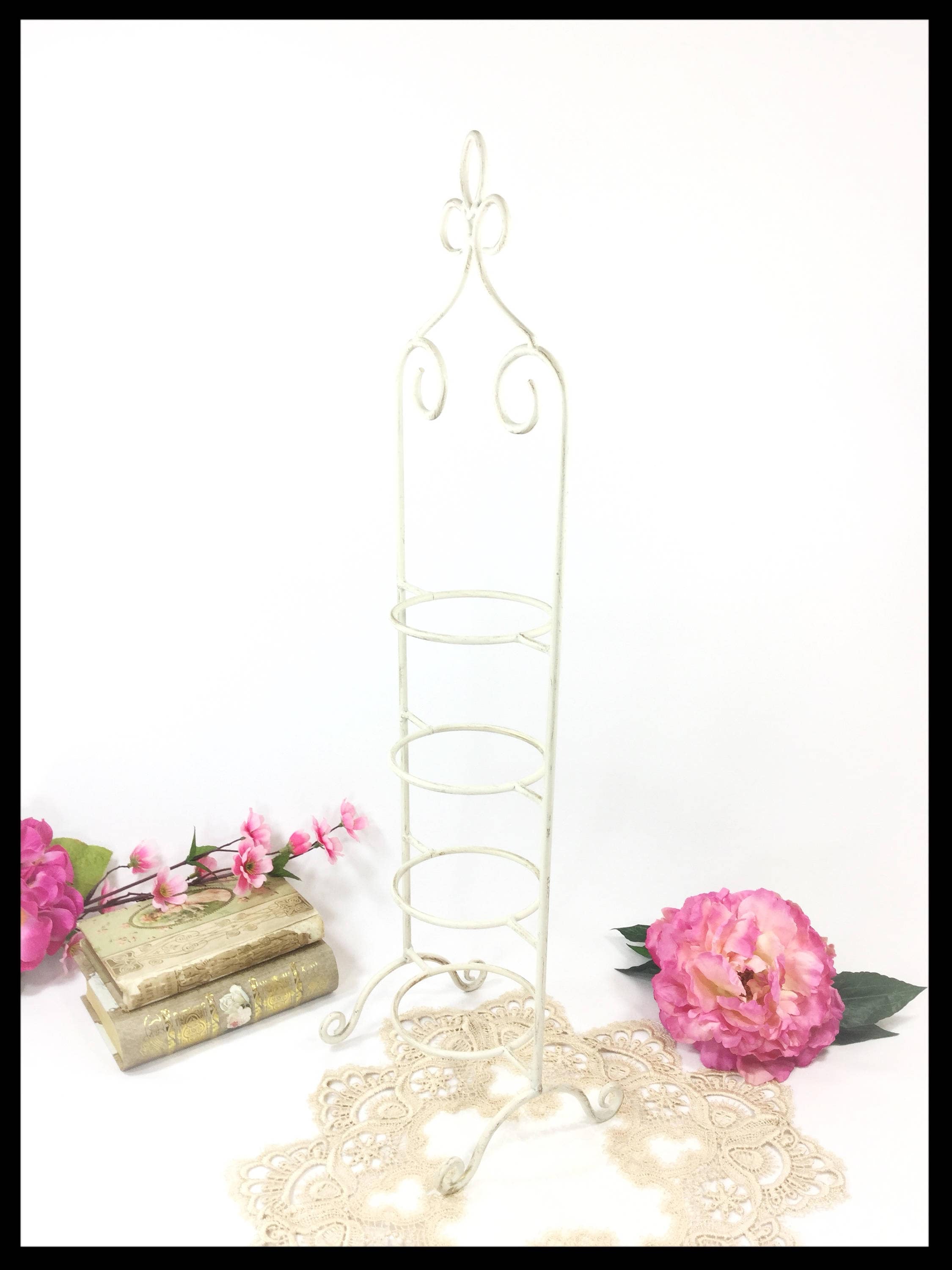 Antique White 4 Tier Metal Vintage Tea Cup and Saucer Display Stand ...