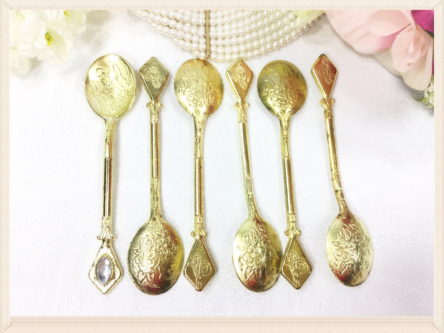 Set of 6 Gold Tea Spoons, Coffee Spoons, Demitasse Spoons, Ice Cream ...