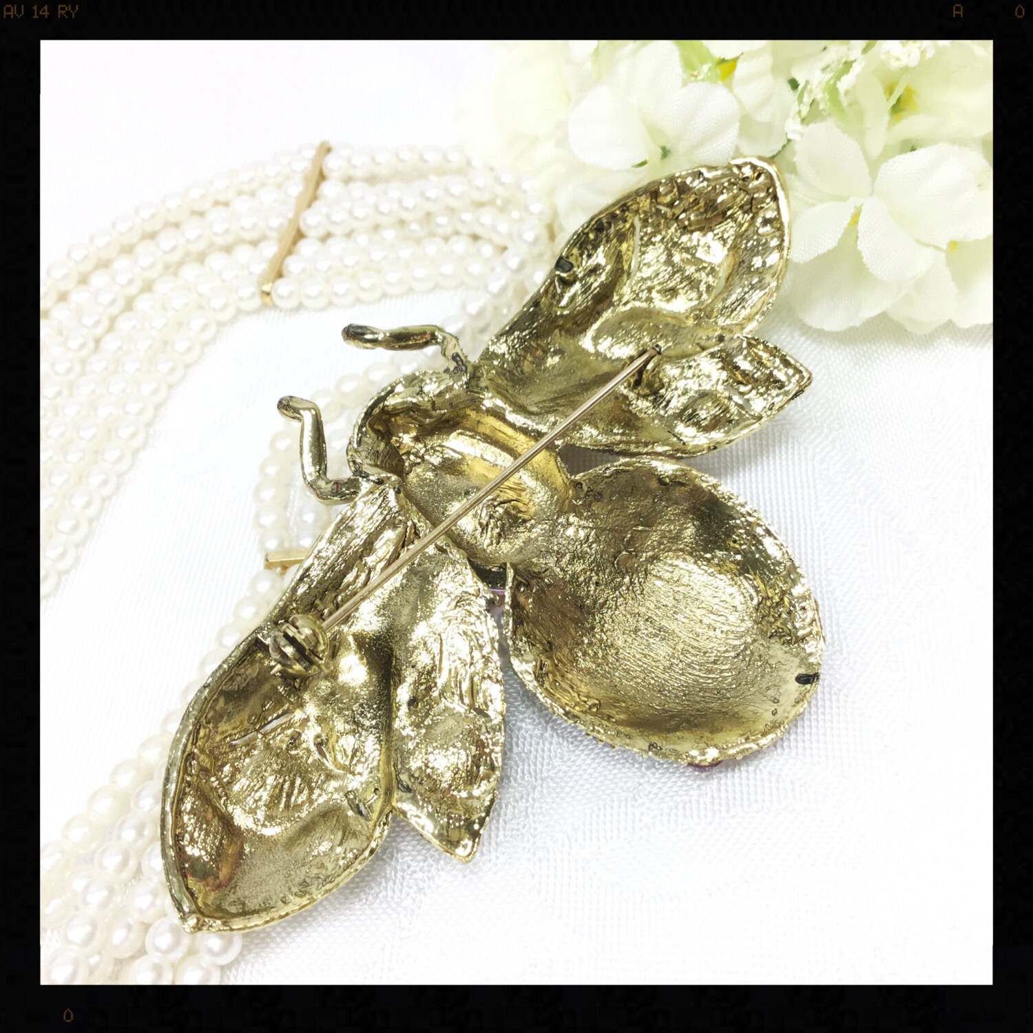 Large Multi Colored Crystal Bee Brooch, Honeybee Pin, Insect Brooch For ...