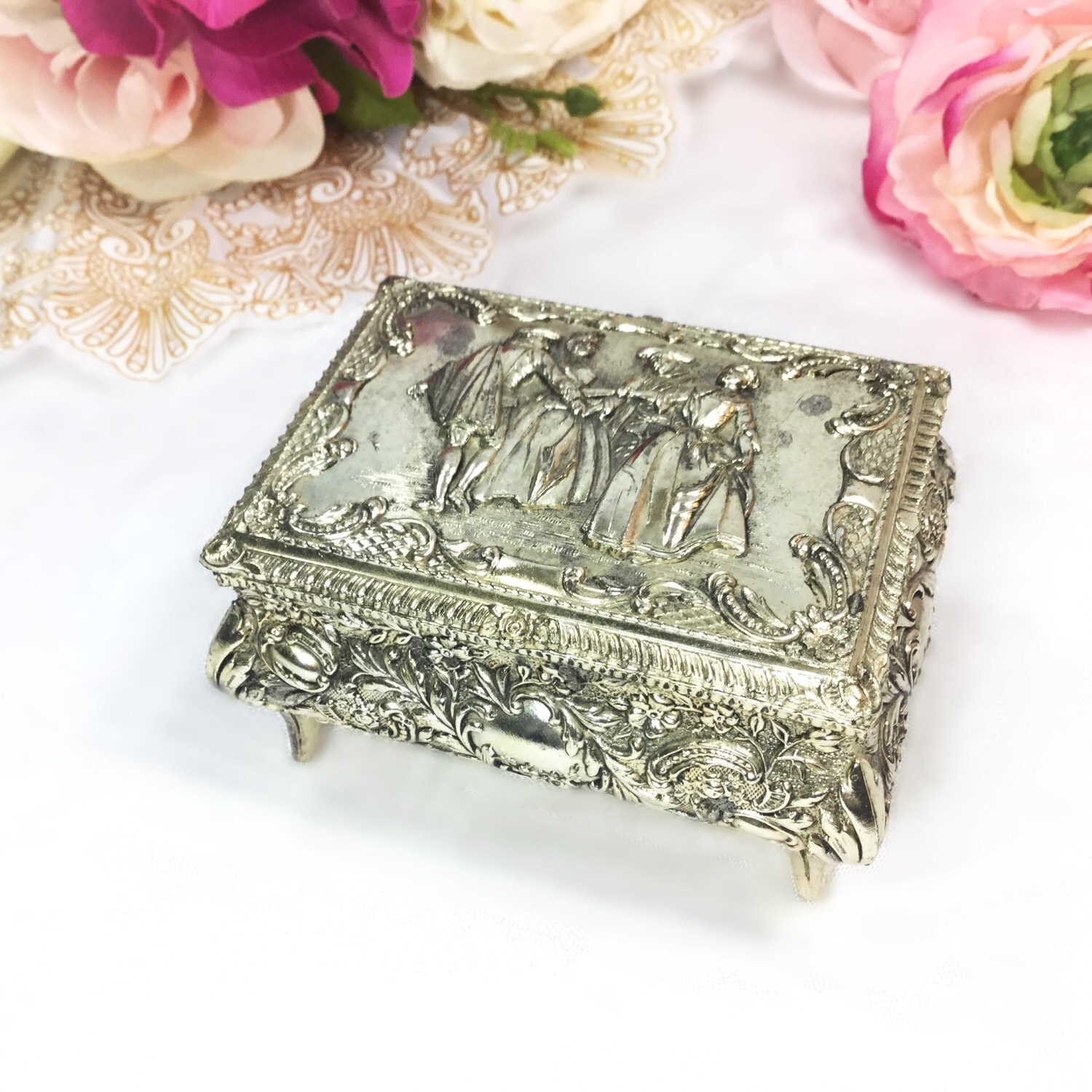 Ornate Silver Victorian Trinket Box, Silver Victorian Jewlery Box ...