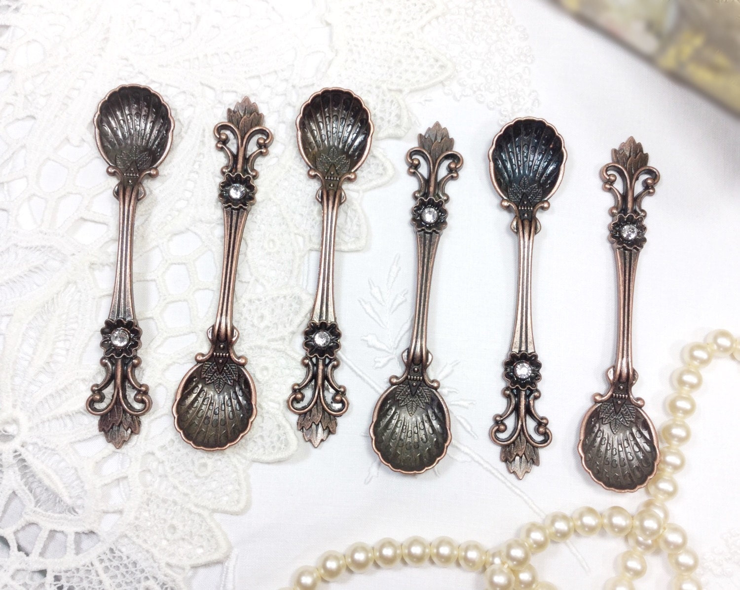 Set of 6 Dark Bronze Tea Spoons Coffee Demitasse Ice Cream Spoons ...