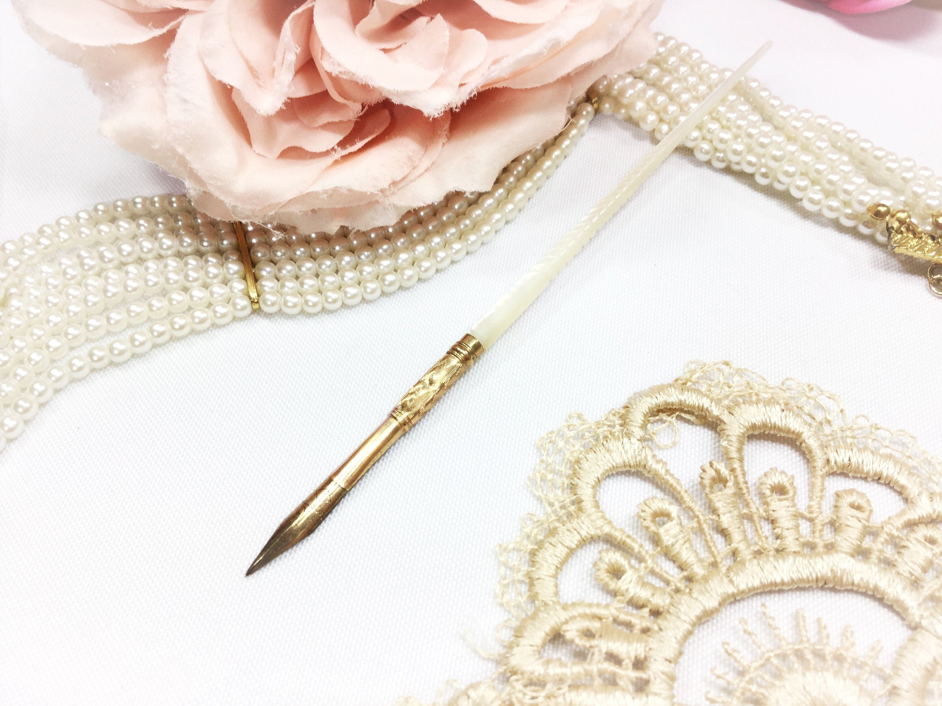 Victorian Mother of Pearl Dip Pen, Notched Pearl Gold Dip Pen, Pearl ...