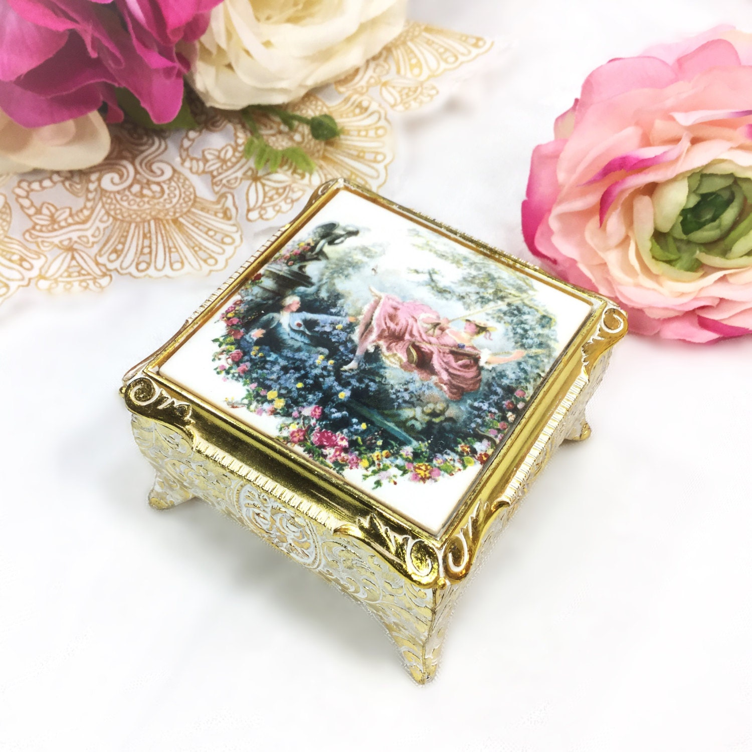 Sankyo Musical Victorian Courting Scene Trinket Box, Victorian Musical ...