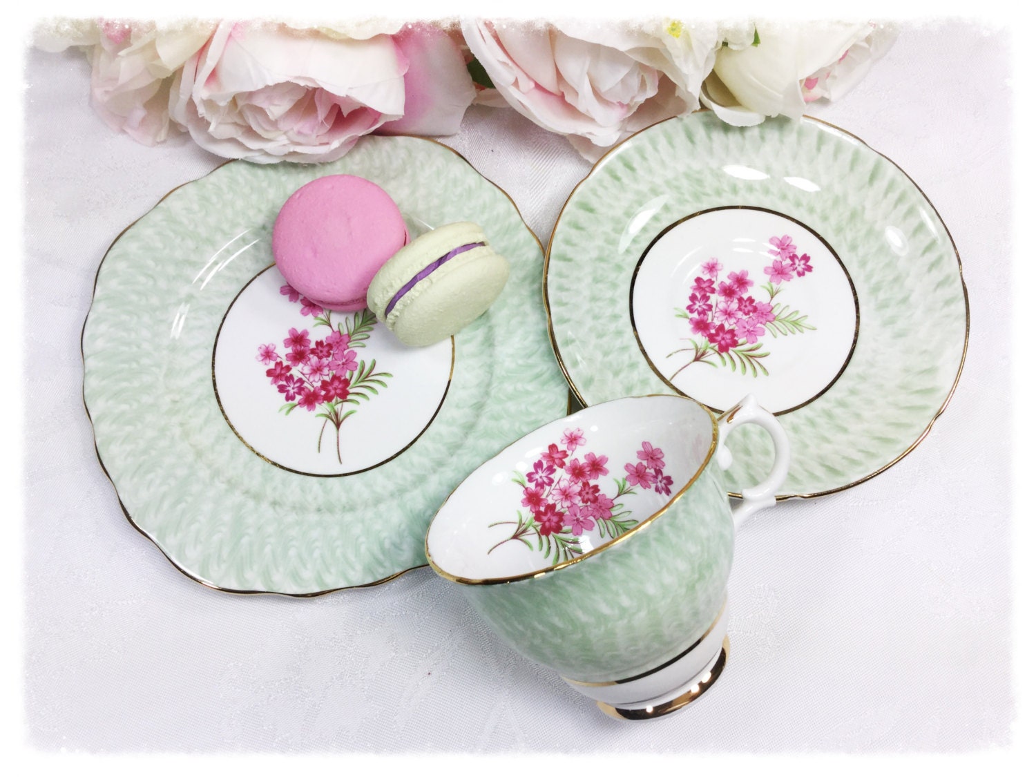 Dakin Pink Floral Bone China English Tea Trio Bone China English Tea Cup Saucer Plate Tea Set