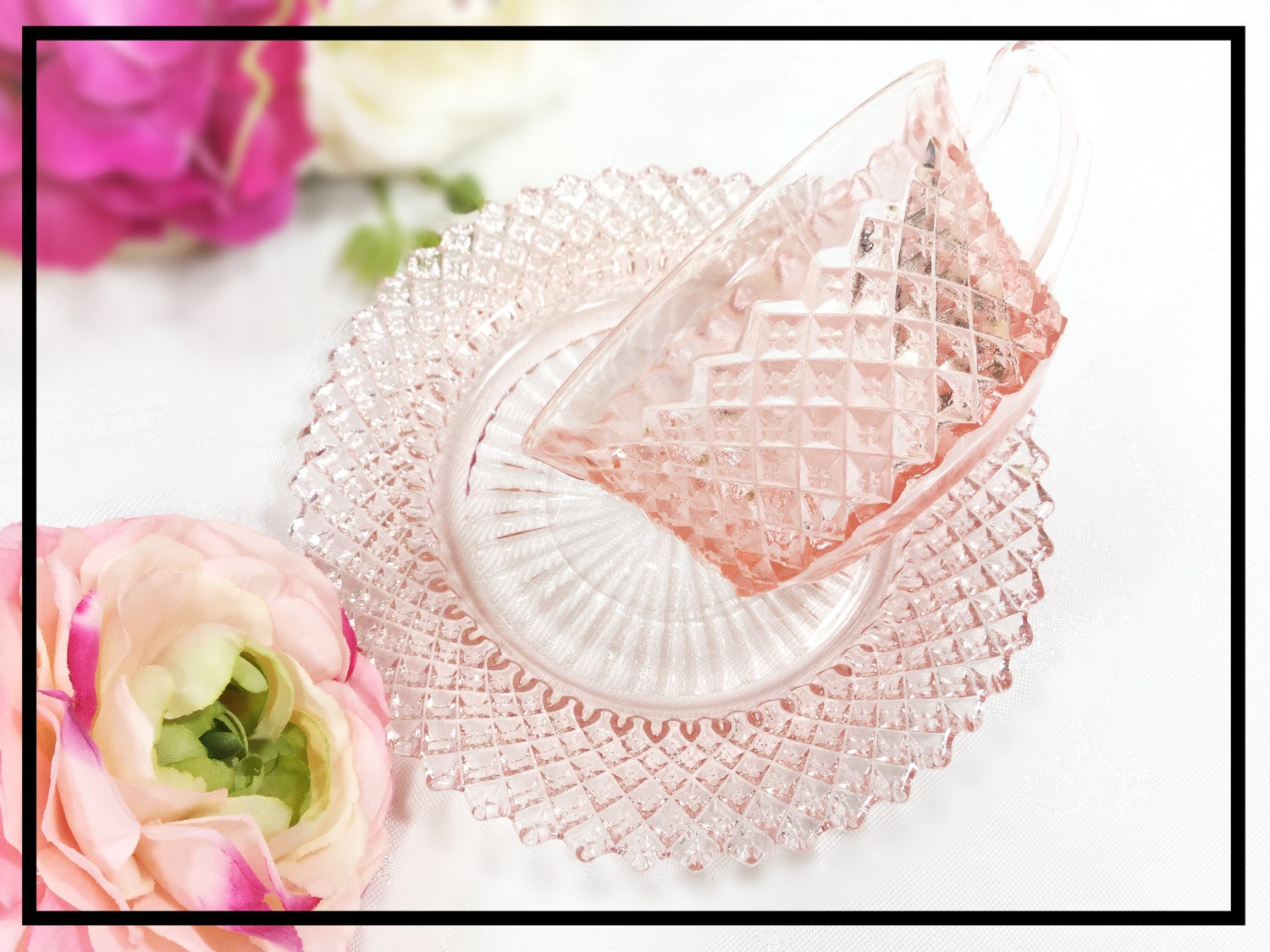 Set of 4 Miss America Diamond Cut Pink Depression Glass Tea Cups and ...