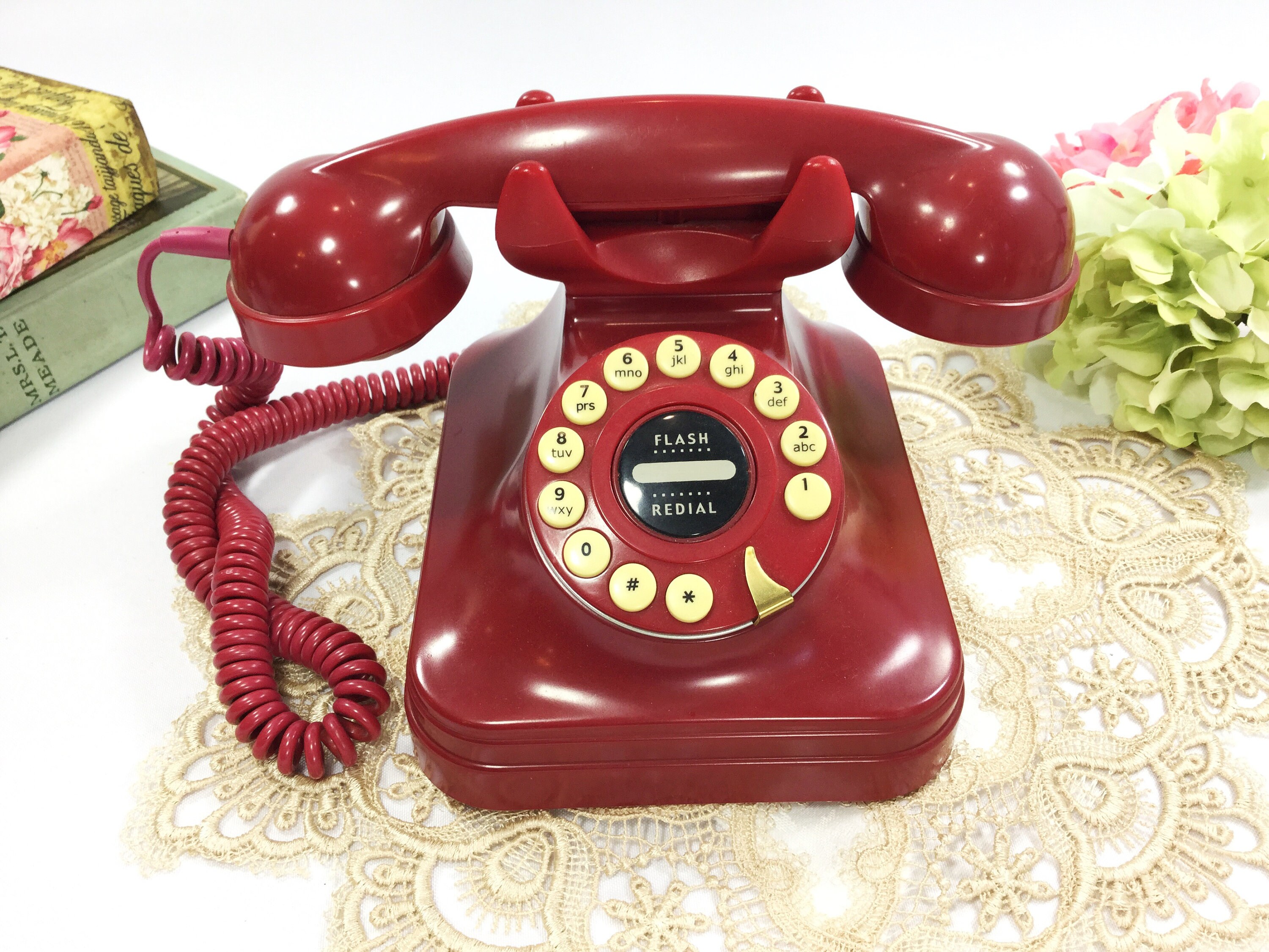 Vintage Retro Style Matte Red Push Button Telephone, Red Desk Top Phone ...