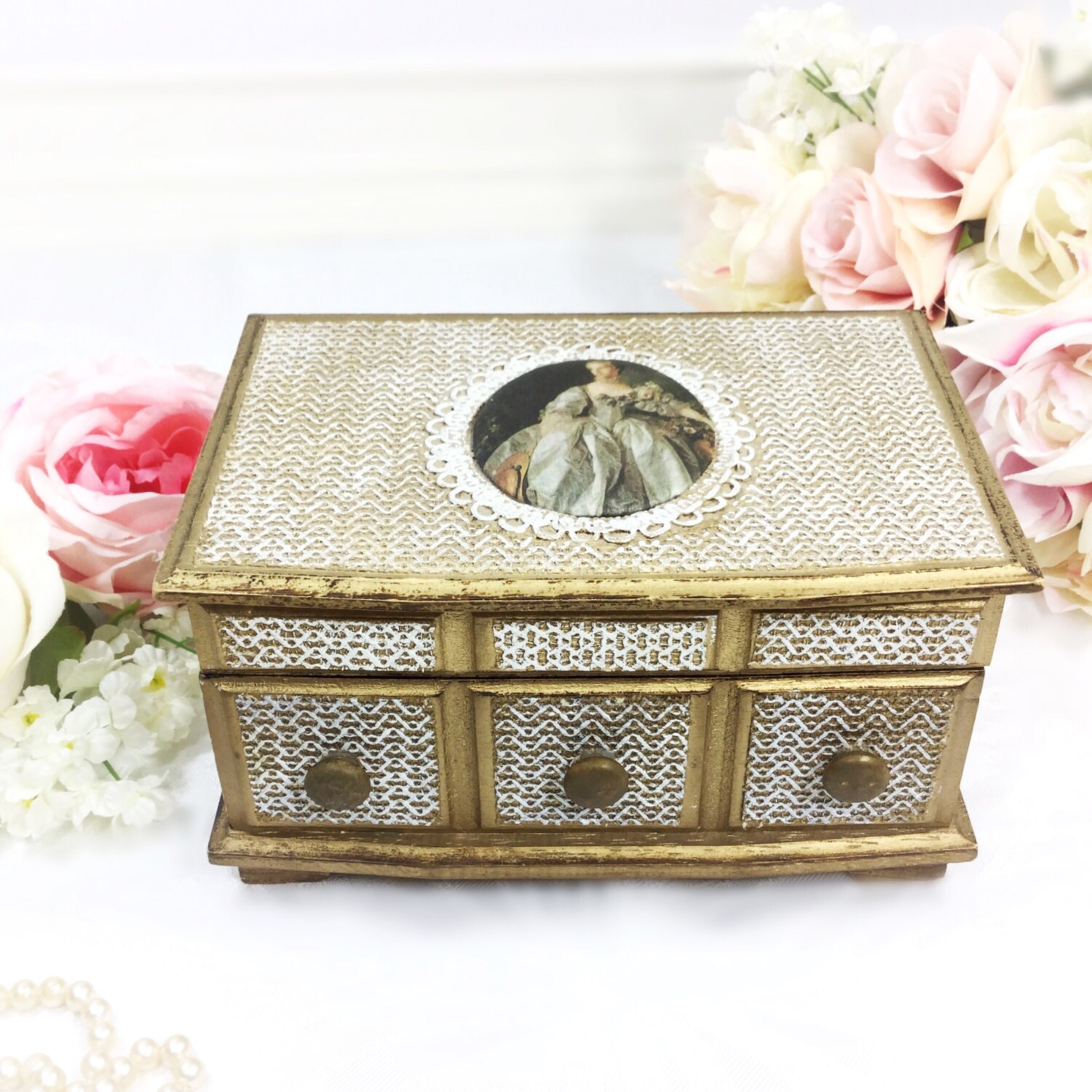 Gold Florentine Portrait Music Box, Portrait Jewelry Box, Gold Music ...