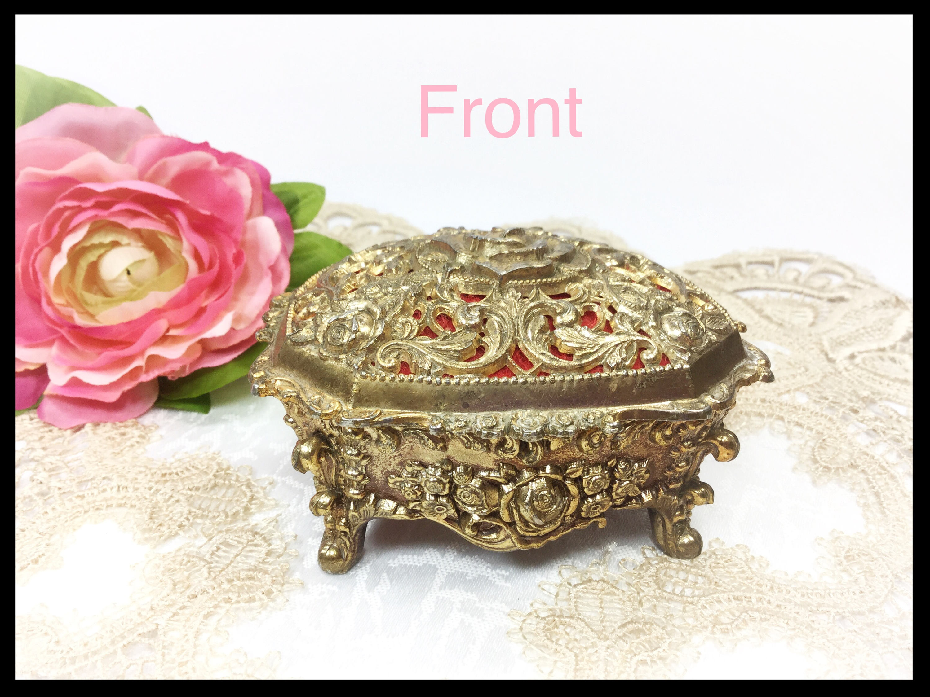 Baroque Gold Toned Rose Floral Trinket Box, Gold Victorian Jewlery Box ...