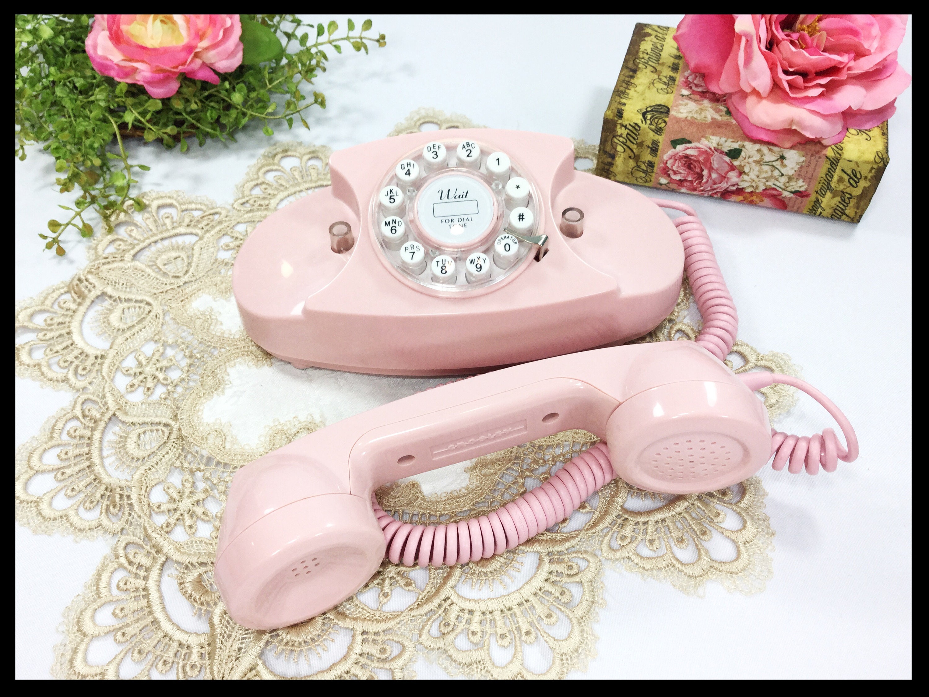 Pink Retro Push Button Telephone, Pink Corded Desk Top Phone, Vintage ...