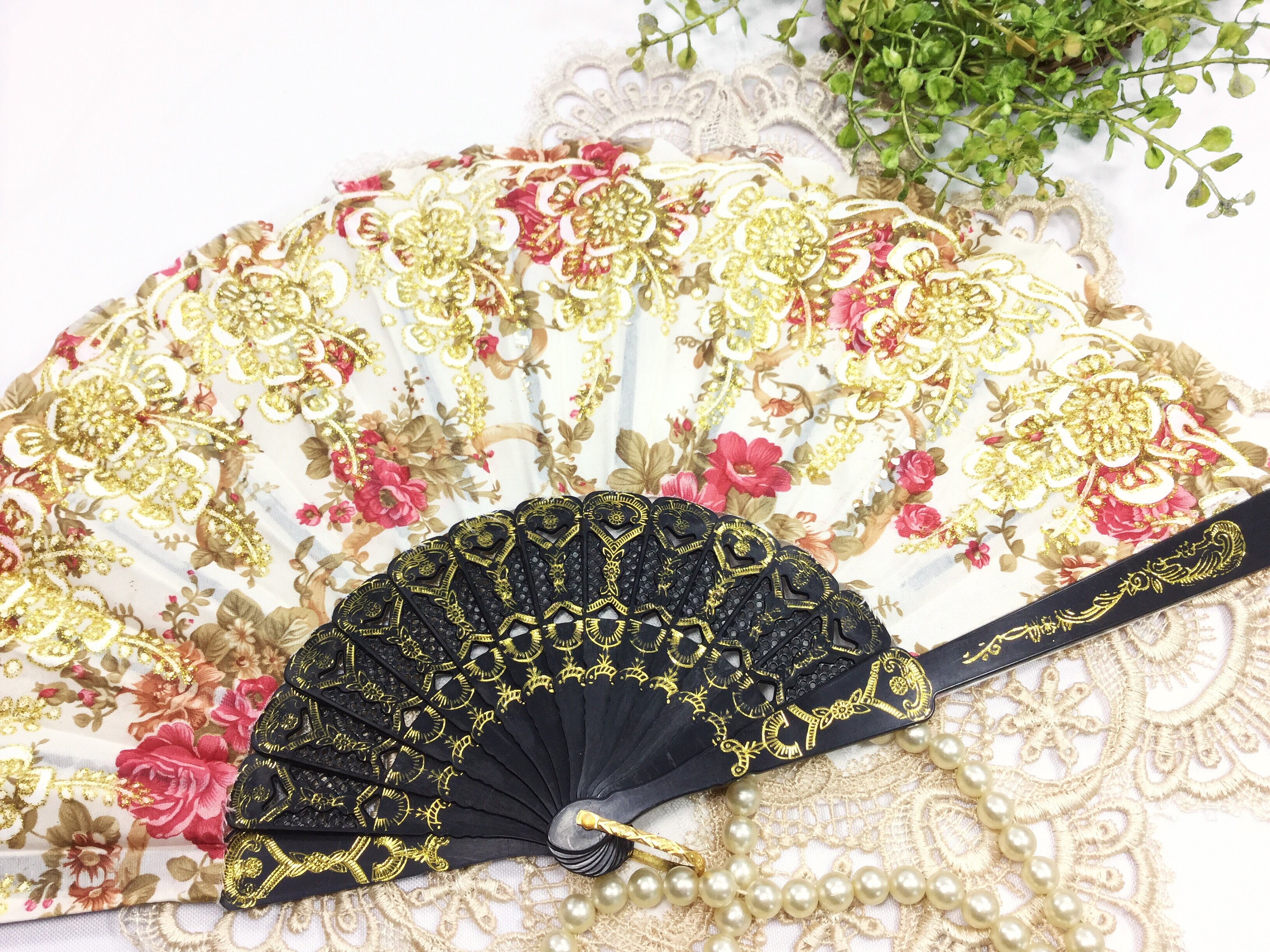 Pink & Gold Floral Folding Fan, Pink Hand Fan For Weddings, Dress up ...