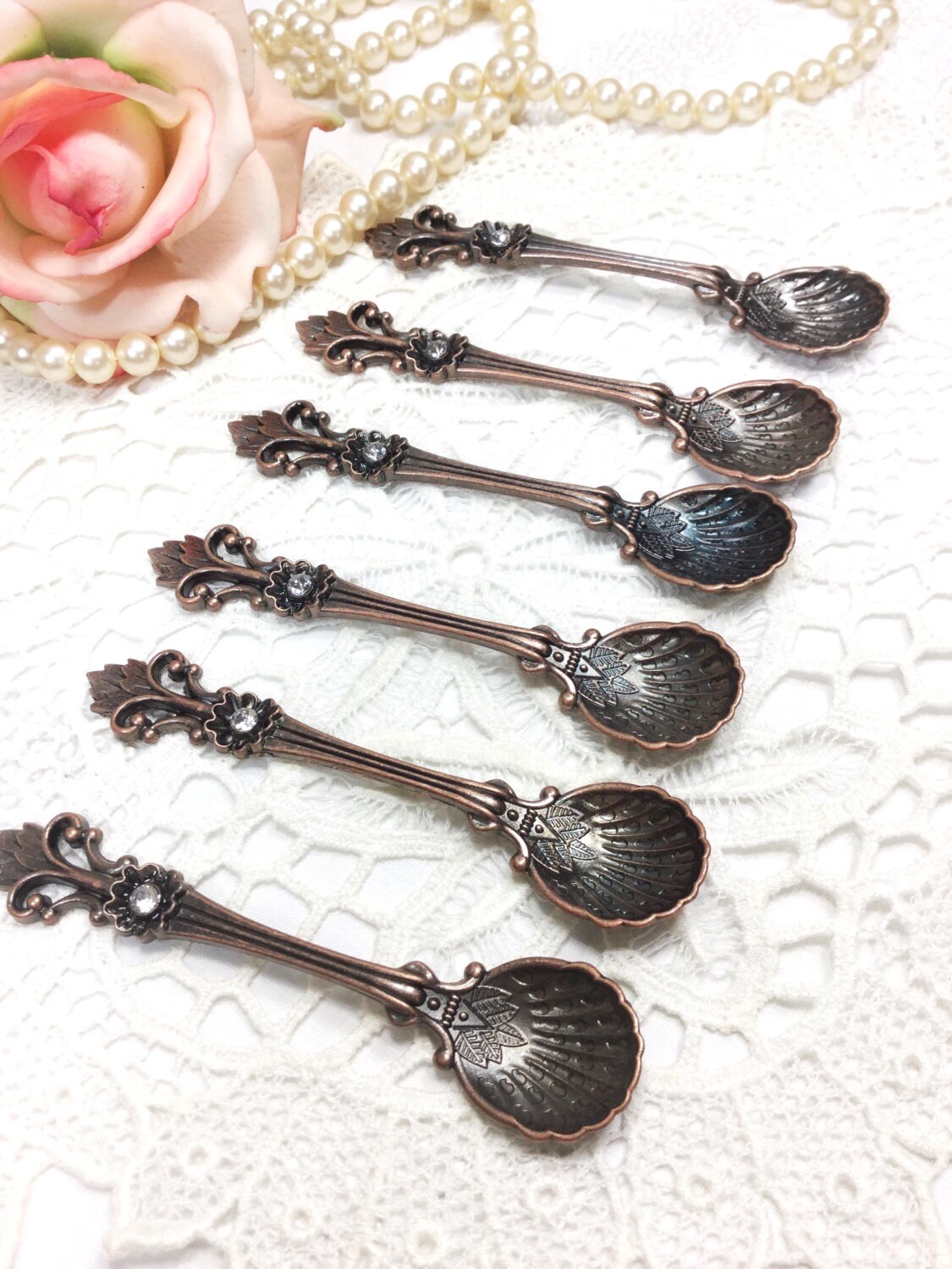 Set of 6 Dark Bronze Tea Spoons Coffee Demitasse Ice Cream Spoons ...