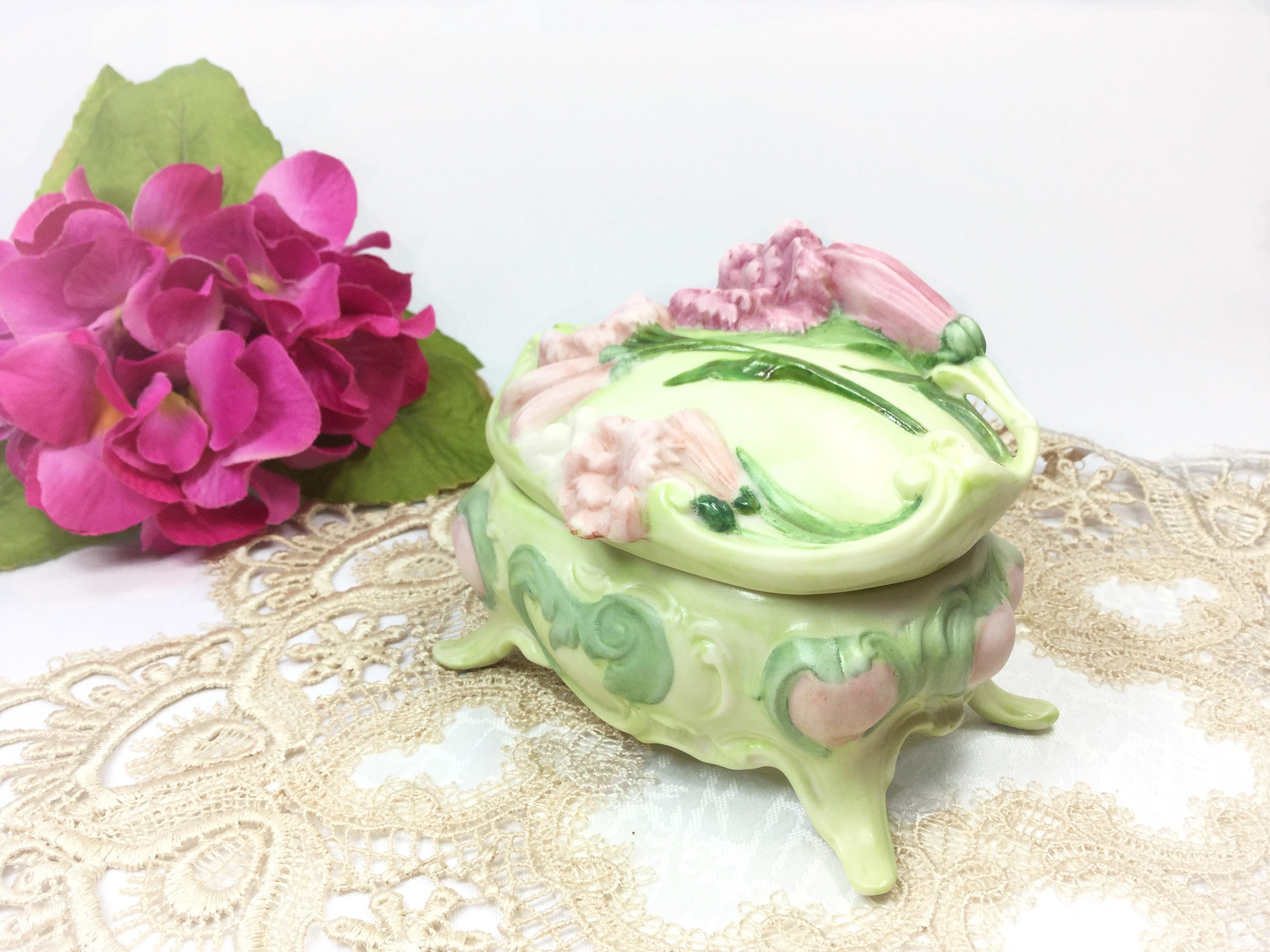Green Floral Trinket Box, Garden Victorian Inspired Jewlery Box ...