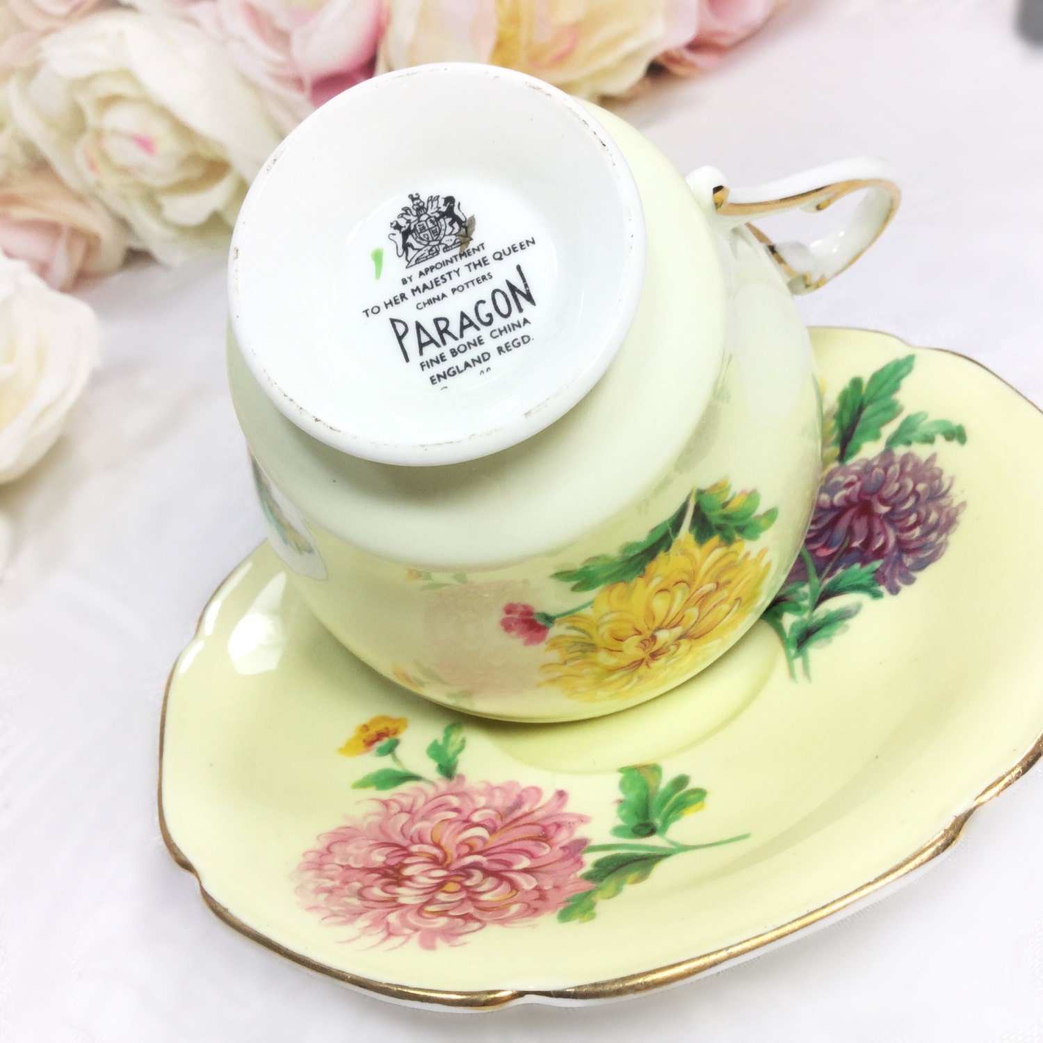 Paragon Yellow Mums Tea Cup & Saucer, English Fine Bone China Tea Set ...