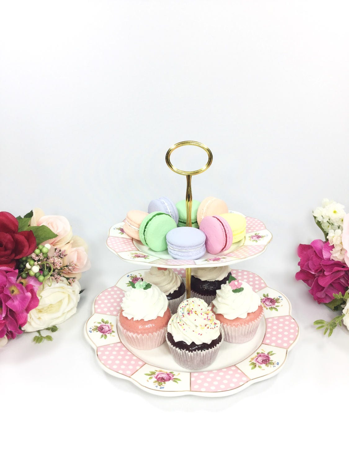 2 Tier Server, Pink Rose 2 Tier Server, Pink Serving Tray, Pink Tid Bit ...