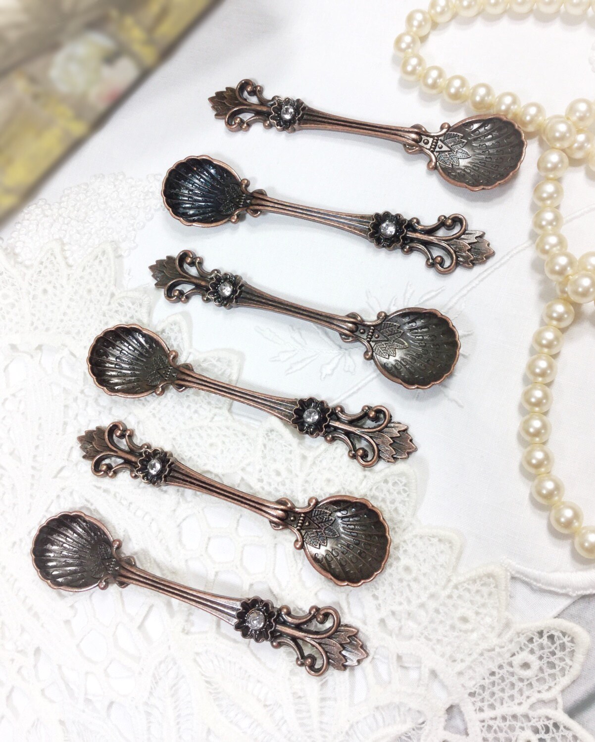 Set of 6 Dark Bronze Tea Spoons Coffee Demitasse Ice Cream Spoons ...