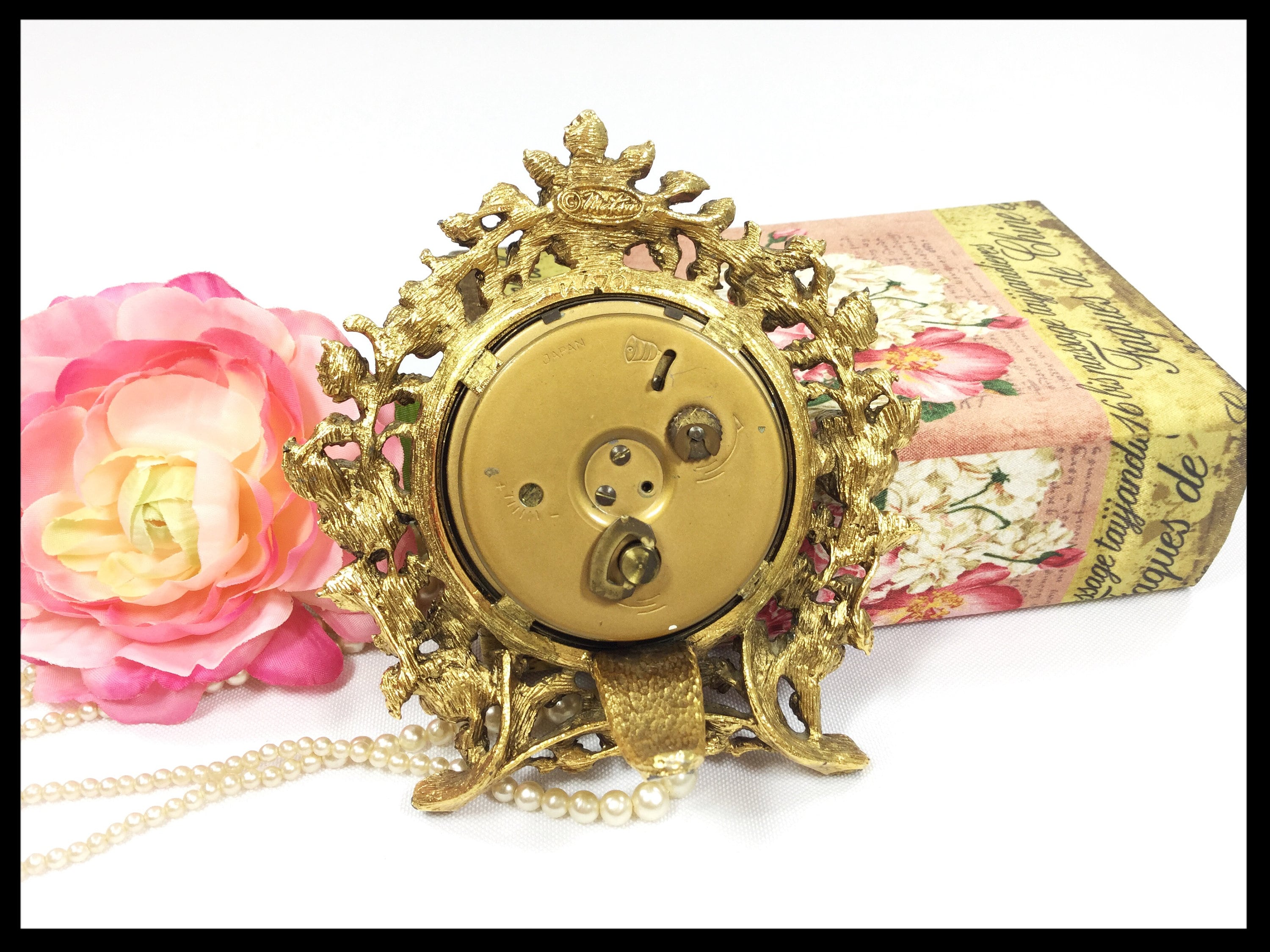 Vintage 24K Gold Ormolu Matson Wind Up Clock, Ornate Matson Ormolu Rose ...