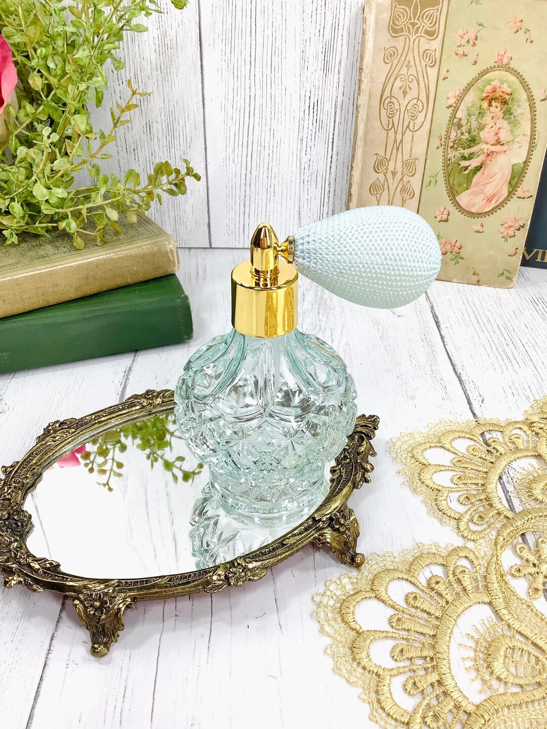 Blue Glass Cut Perfume Atomizer, Blue Perfume Spray Bottle for Vanity ...