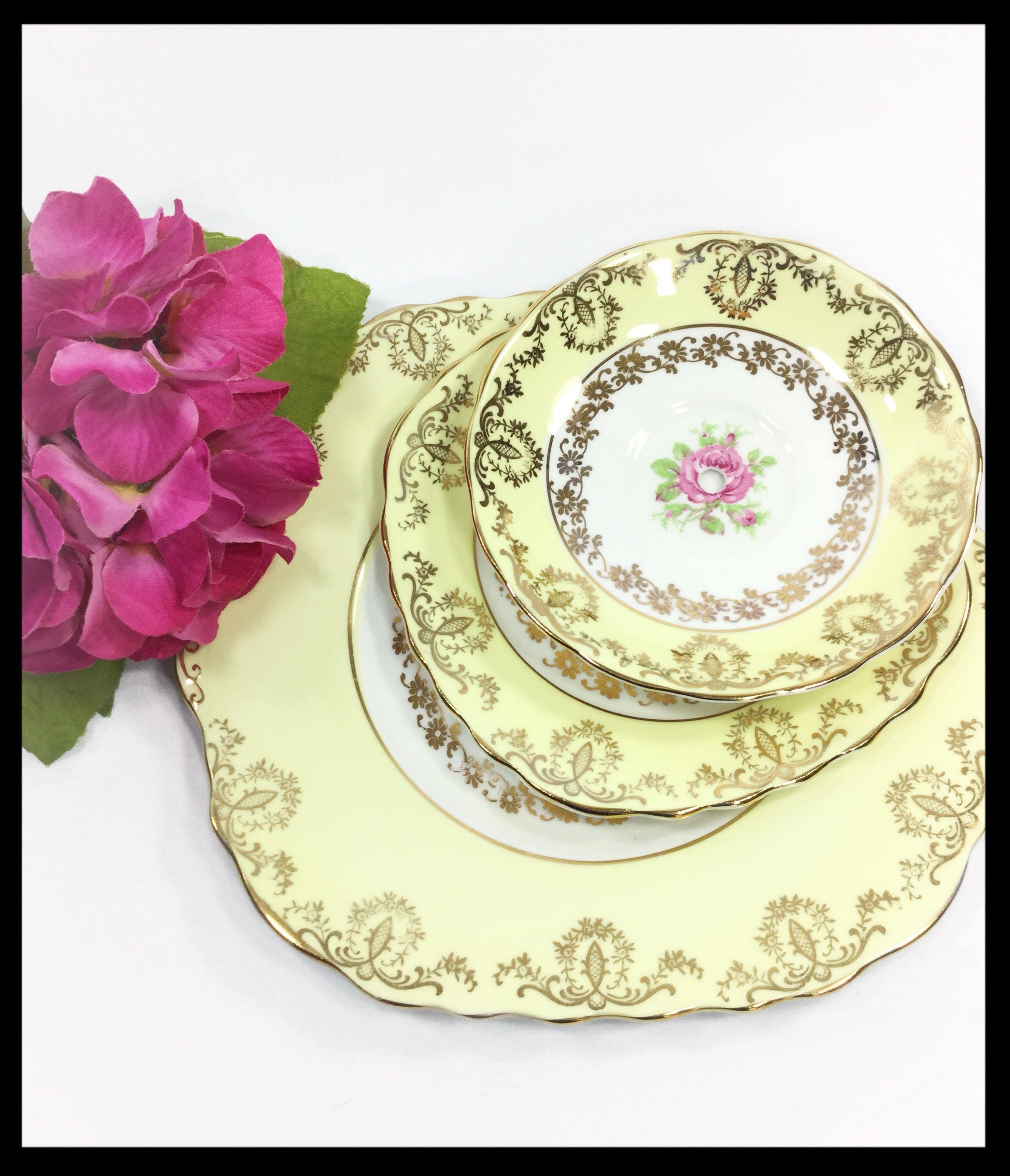 3 Tier Yellow & Gold Filigree English Tea Serving Tray, Serving Platter ...