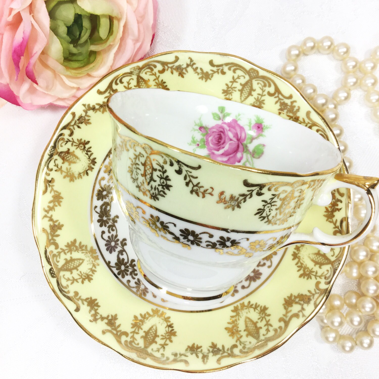 Gilt Yellow Floral English Tea Trio, Yellow Fine Bone China English Tea ...