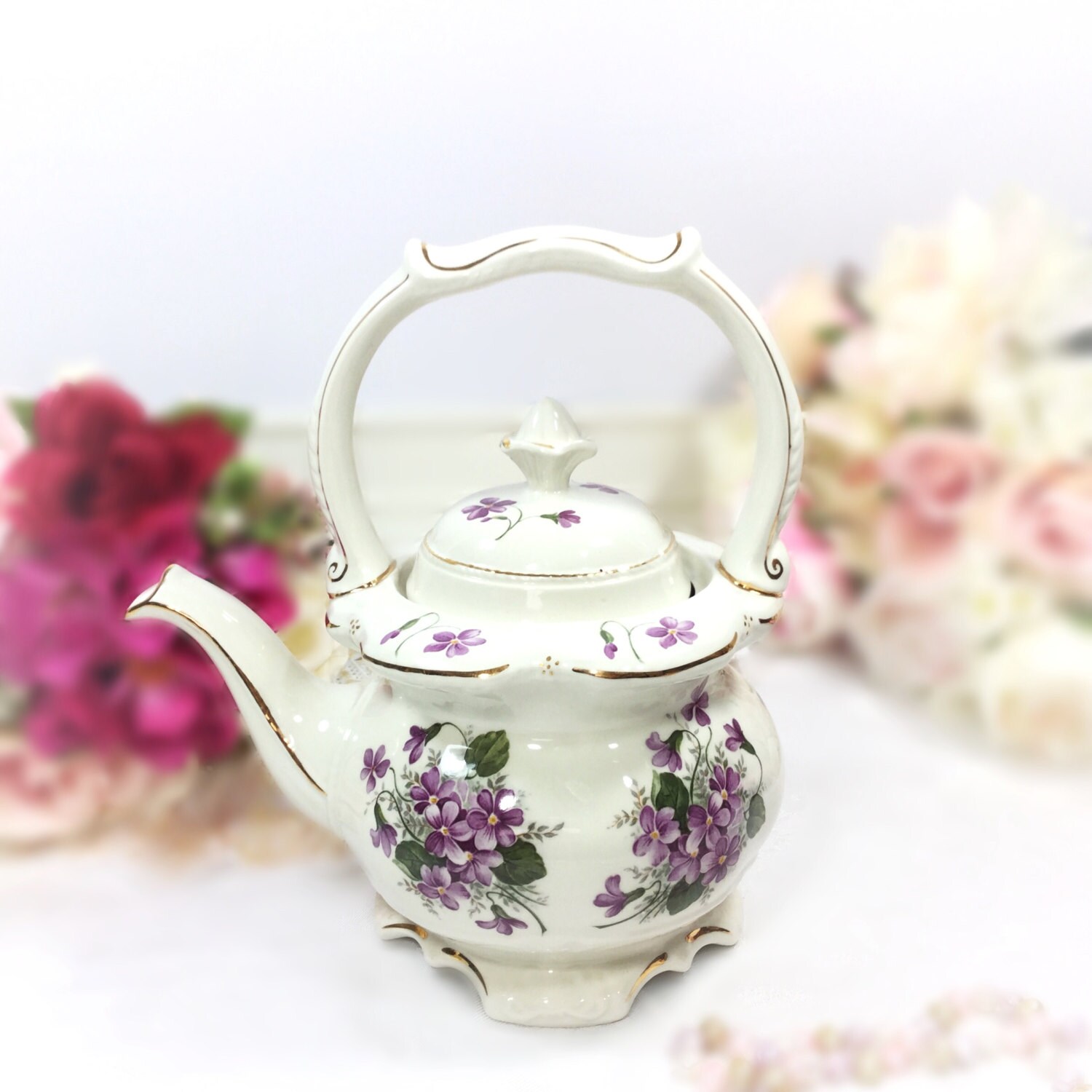 Crown Dorset Full Sized Purple Lilac Teapot W/ Top Handle. Purple Lilac ...