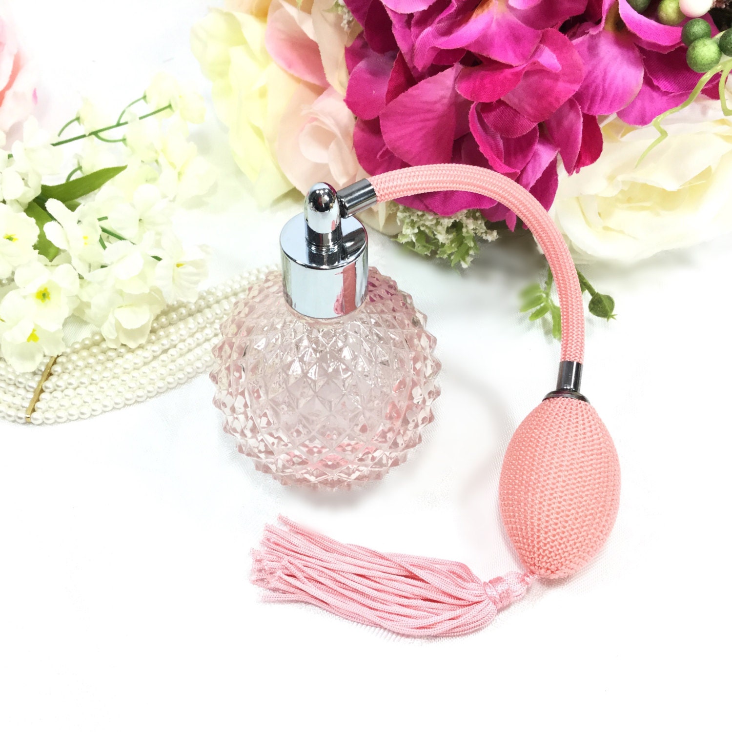Pink Glass Cut Perfume Atomizer, Pink Perfume Spray Bottle for Vanity ...