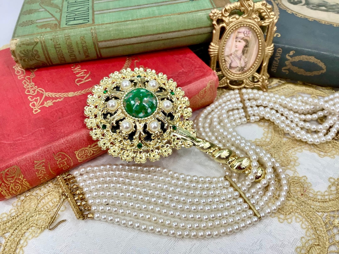 Vintage Jeweled Miniature Hand Mirror, Ornate Accent Mirror #B584 - Etsy