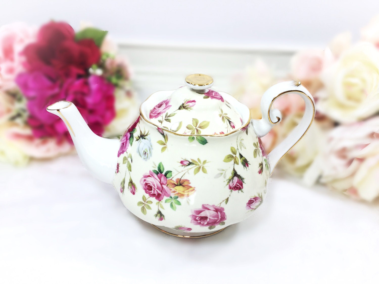Full Sized Floral Porcelain Teapot for Tea Set, Tea Party, Wedding ...