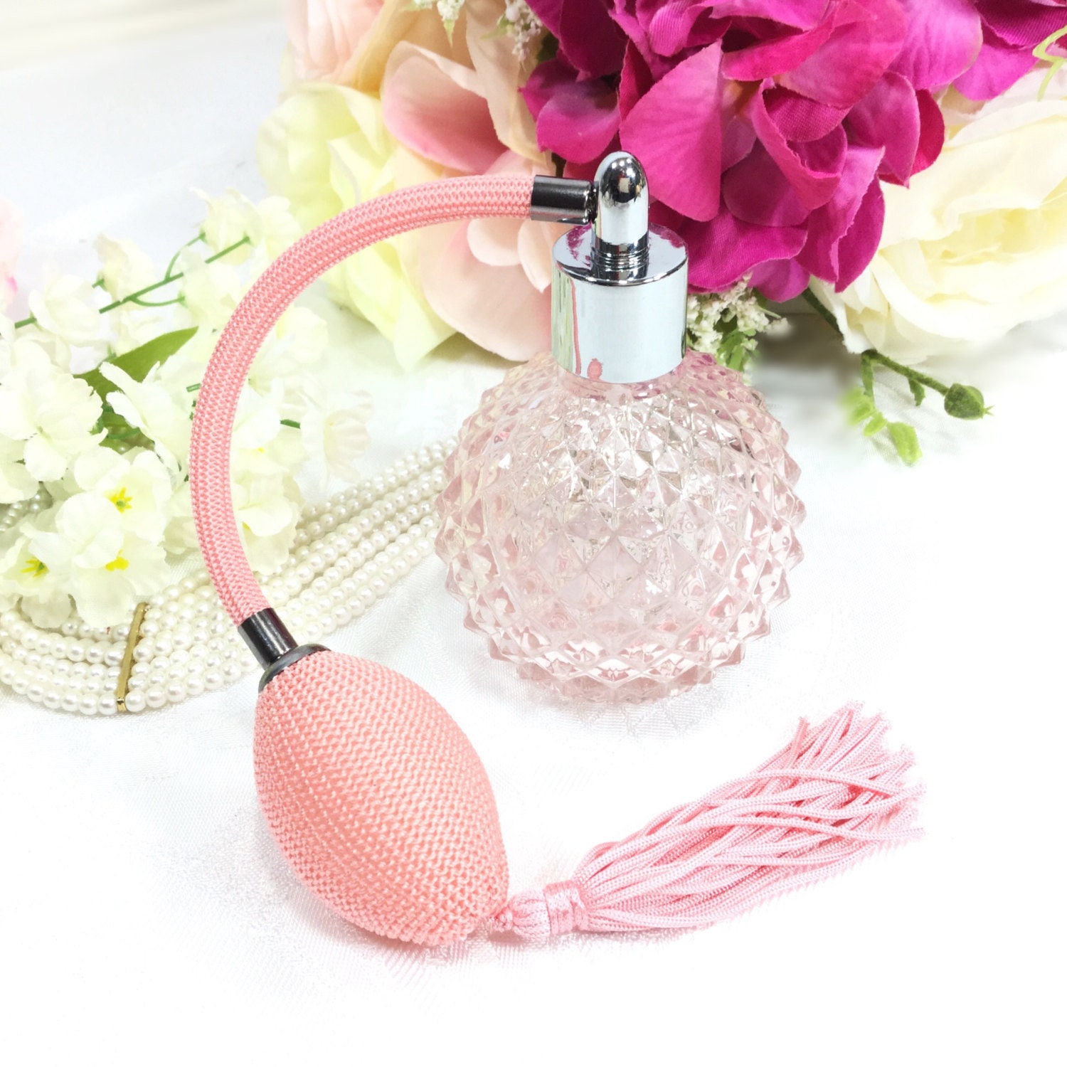 Pink Glass Cut Perfume Atomizer, Pink Perfume Spray Bottle for Vanity ...