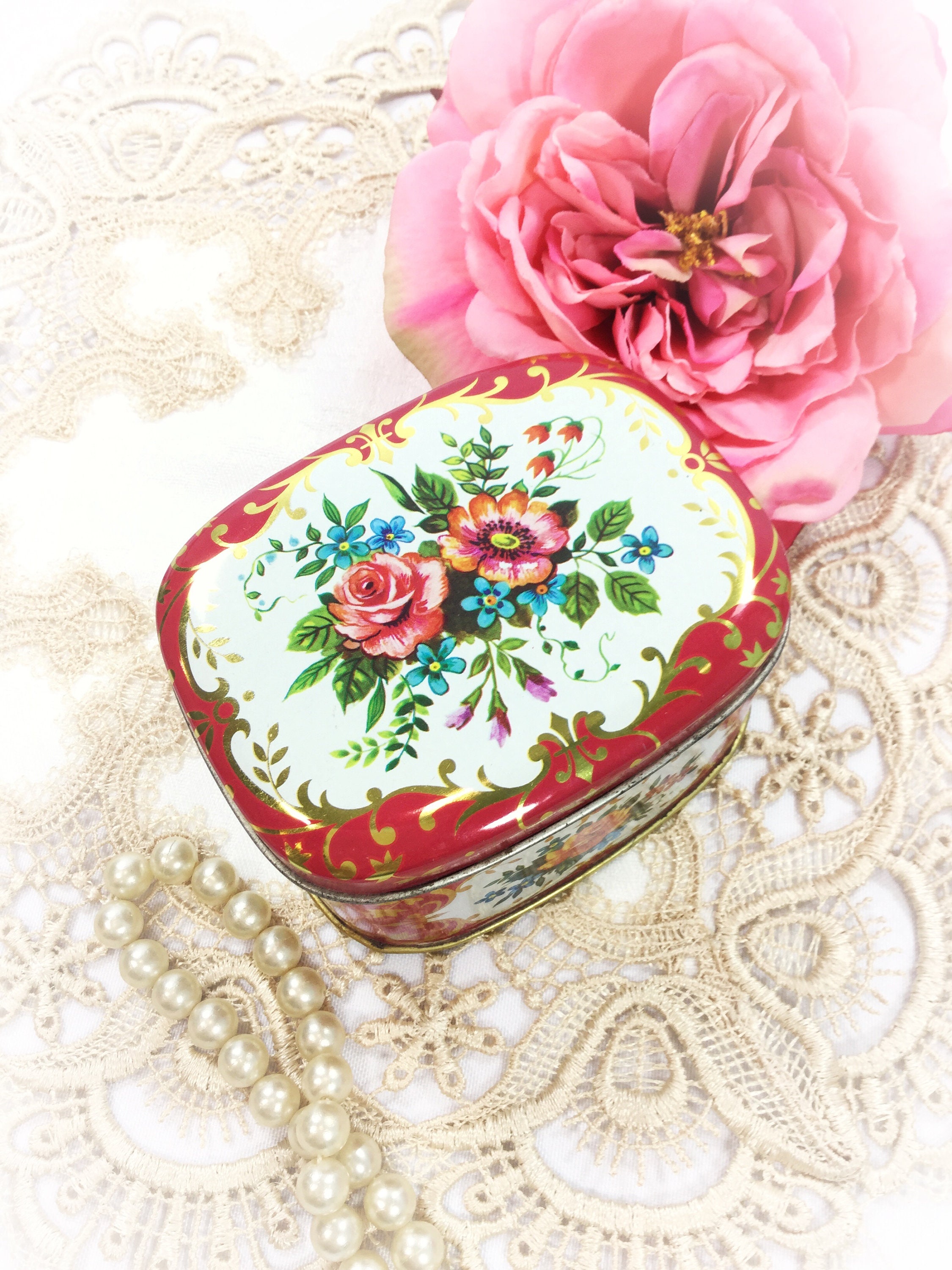Victorian Inspired Floral Tea Tin, Floral Tin Tea Caddy, Tea Storage ...