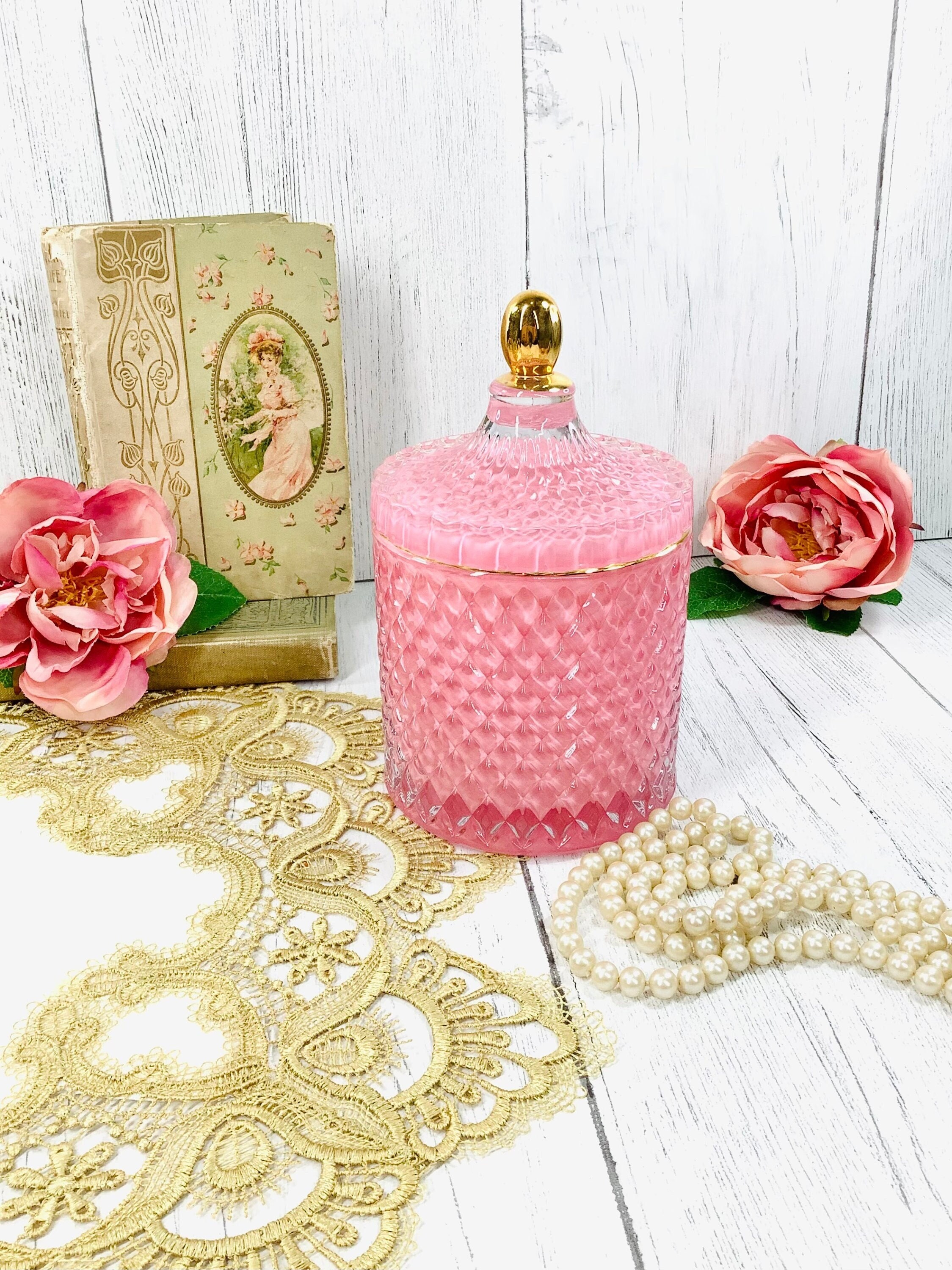 Beautiful Pink Diamond Covered Jar, Pink Apothecary Jar, Pink Trinket ...